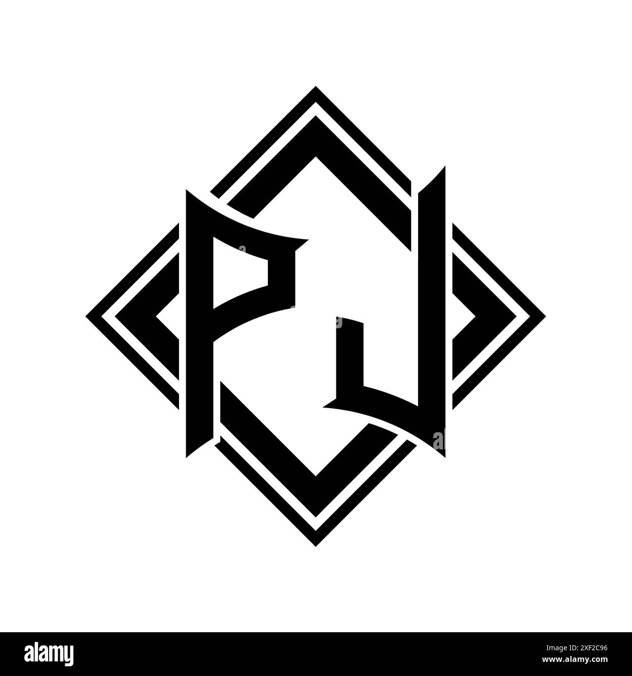 PJ Letter logo with abstract shield shape with square black outline on ...