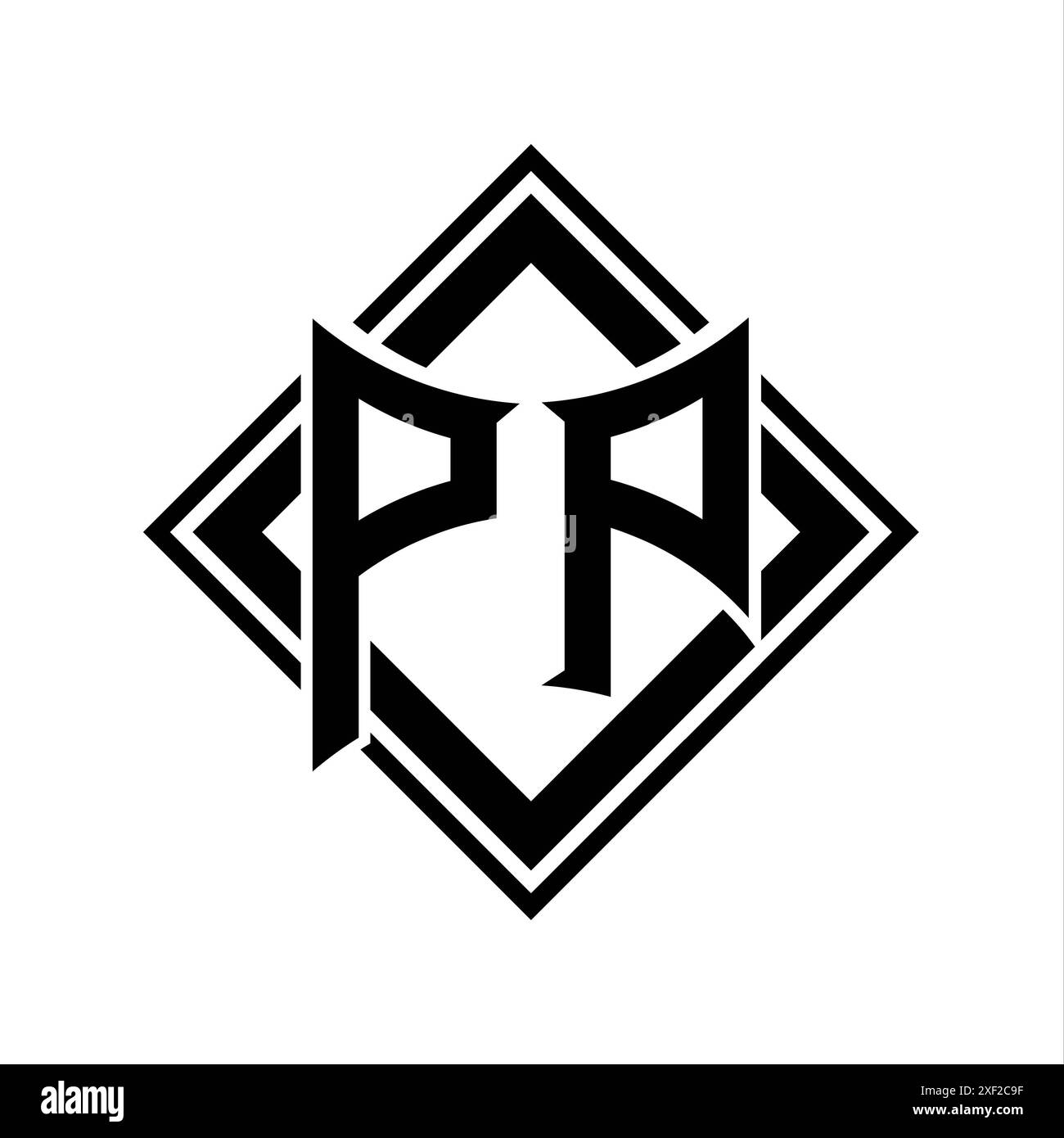 PP Letter logo with abstract shield shape with square black outline on ...