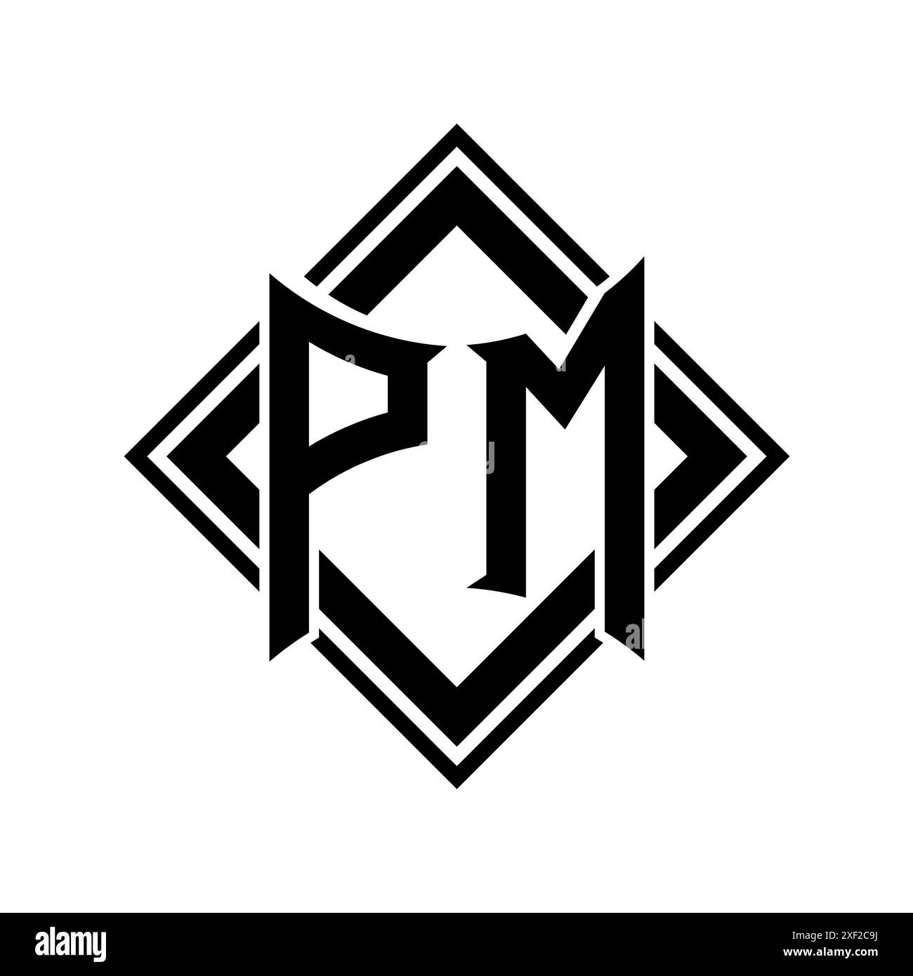 PM Letter logo with abstract shield shape with square black outline on ...