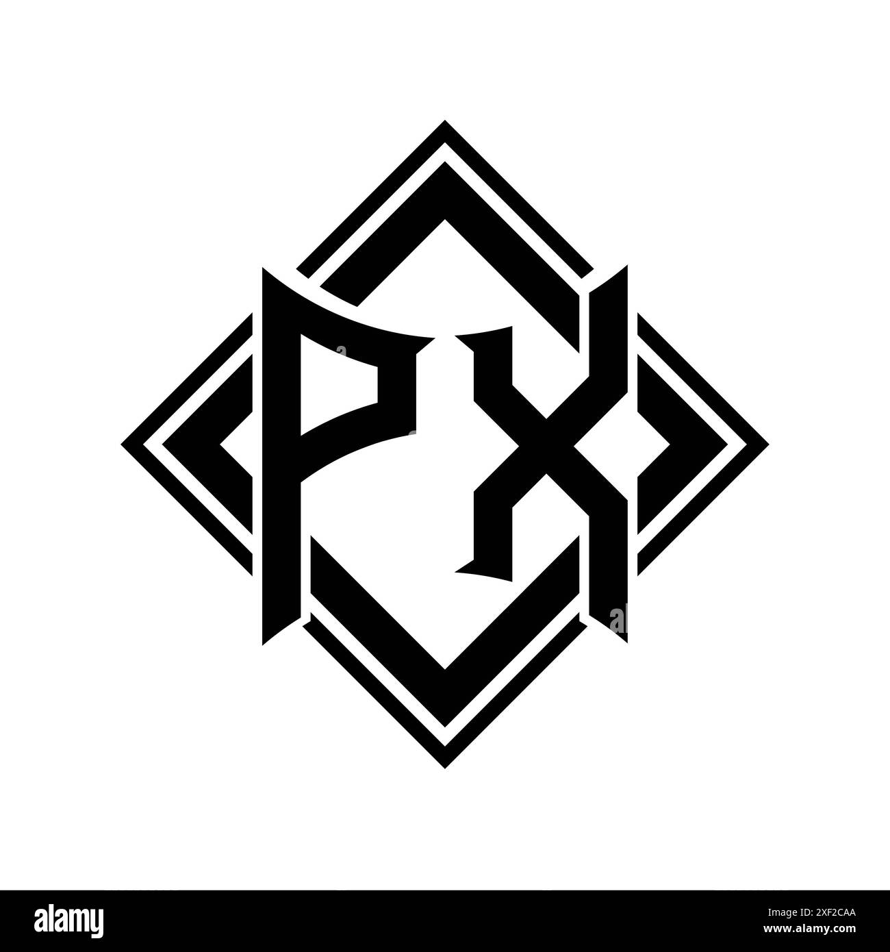 PX Letter logo with abstract shield shape with square black outline on ...