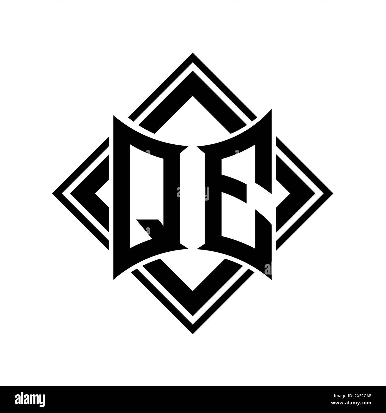 QE Letter logo with abstract shield shape with square black outline on ...