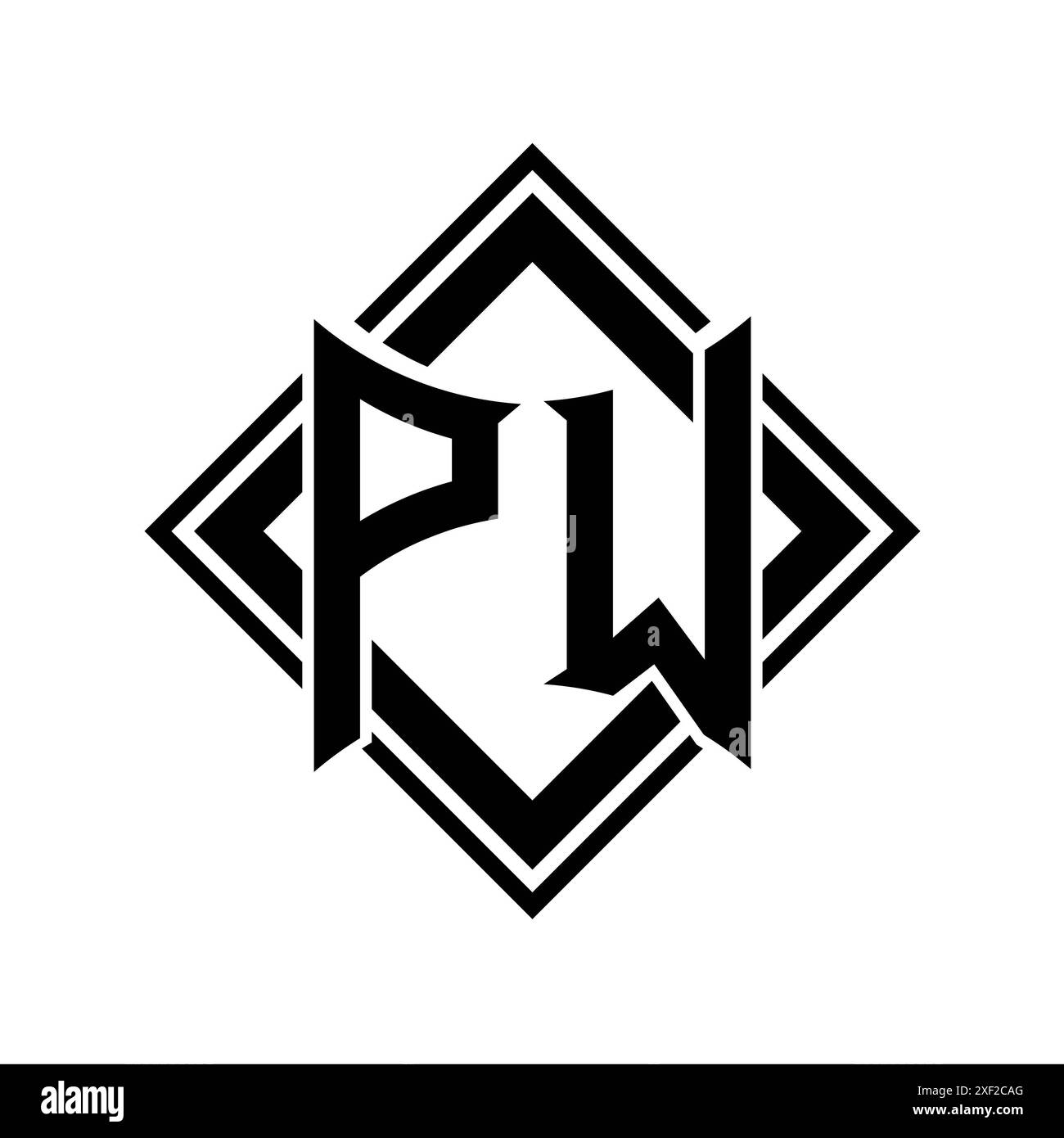 PW Letter logo with abstract shield shape with square black outline on ...