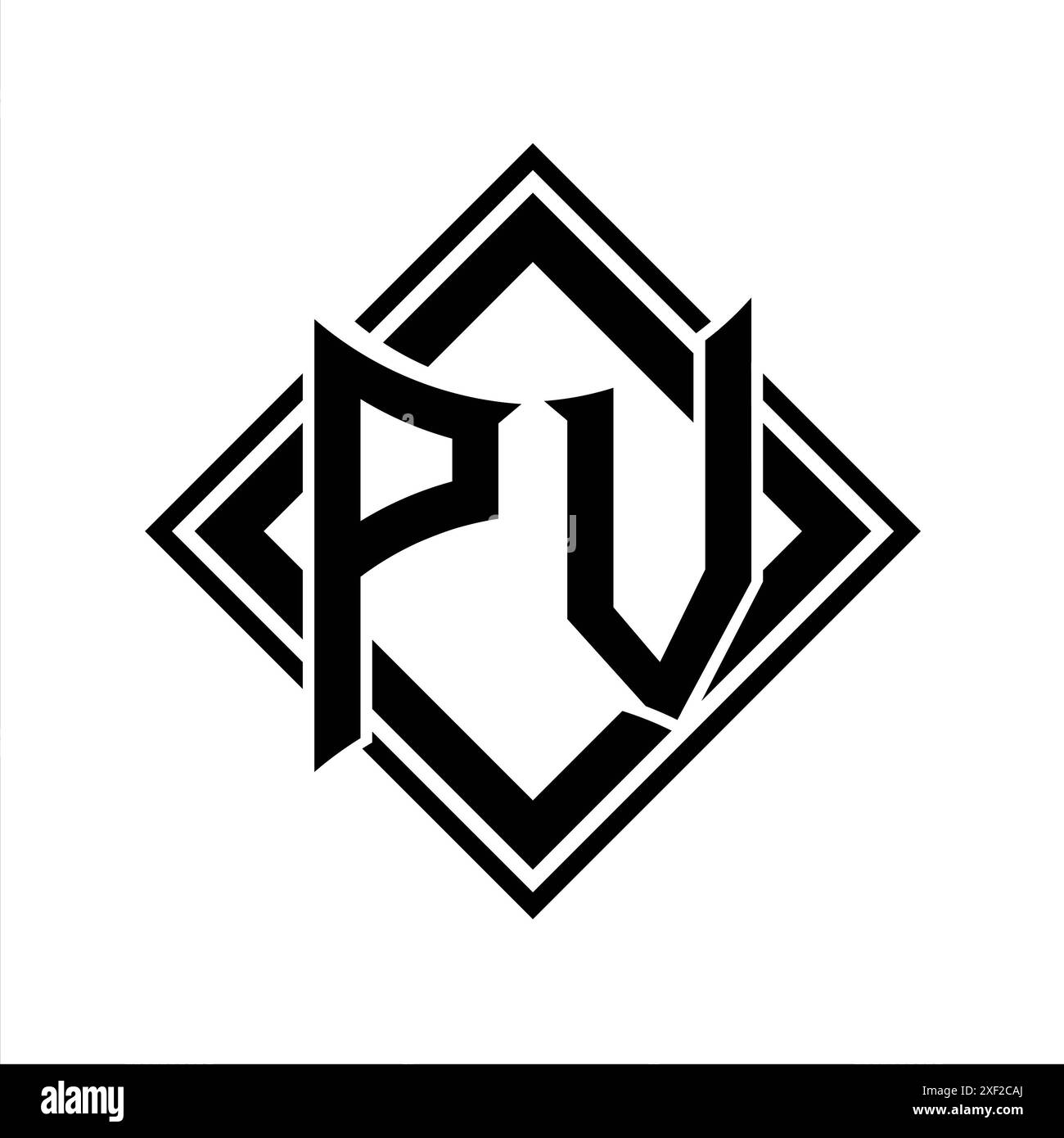 PV Letter logo with abstract shield shape with square black outline on ...
