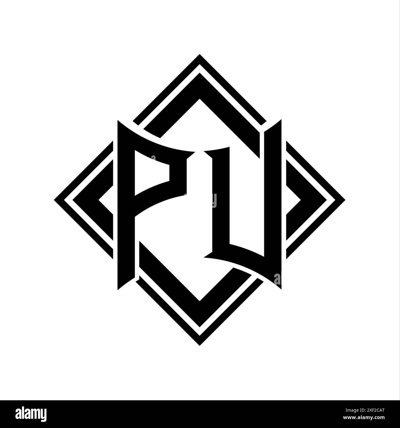 PU Letter logo with abstract shield shape with square black outline on ...