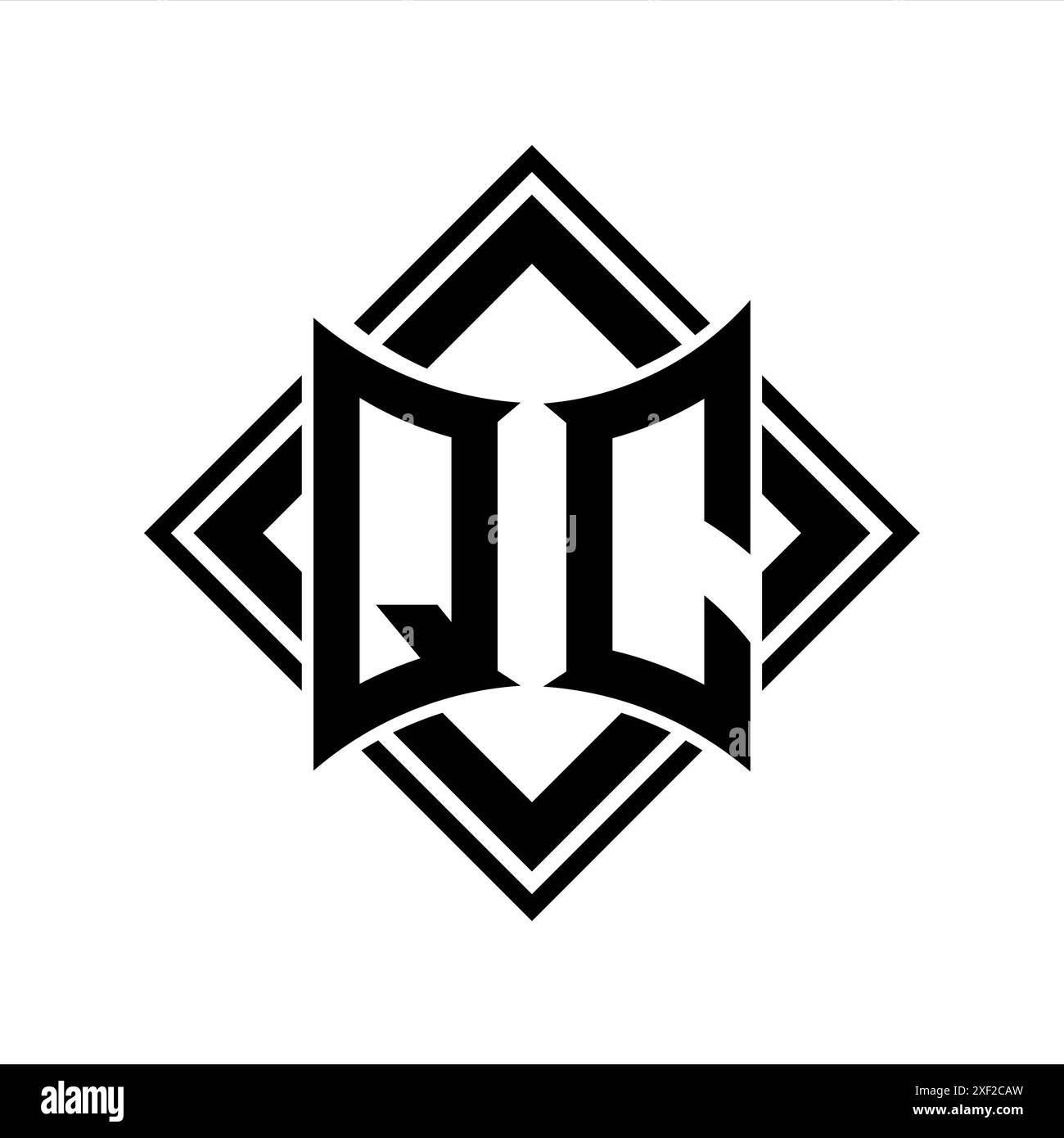 QC Letter logo with abstract shield shape with square black outline on ...