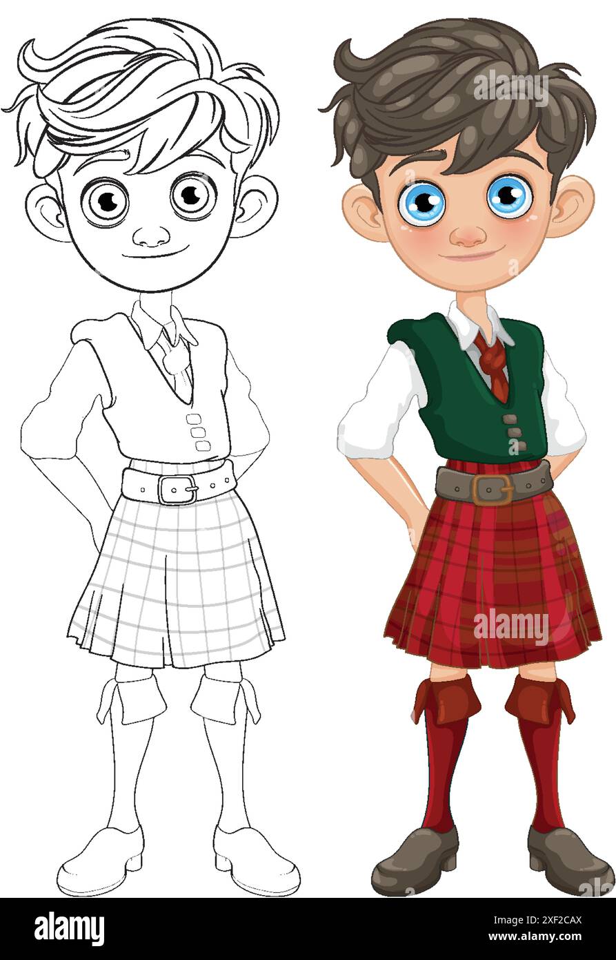 Illustration of a boy in a kilt and vest Stock Vector Image & Art - Alamy