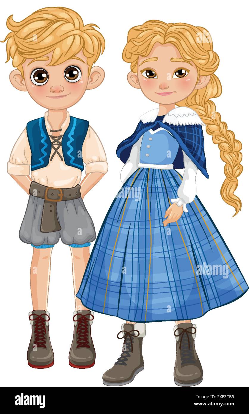 Two children in traditional European attire Stock Vector Image & Art ...
