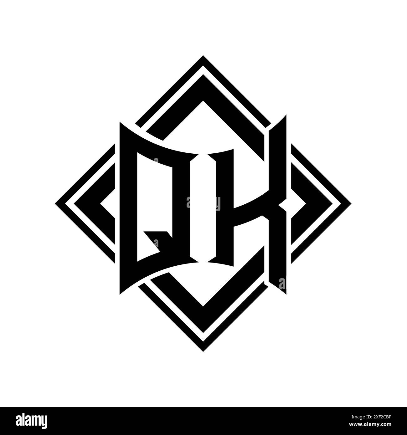 QK Letter logo with abstract shield shape with square black outline on ...