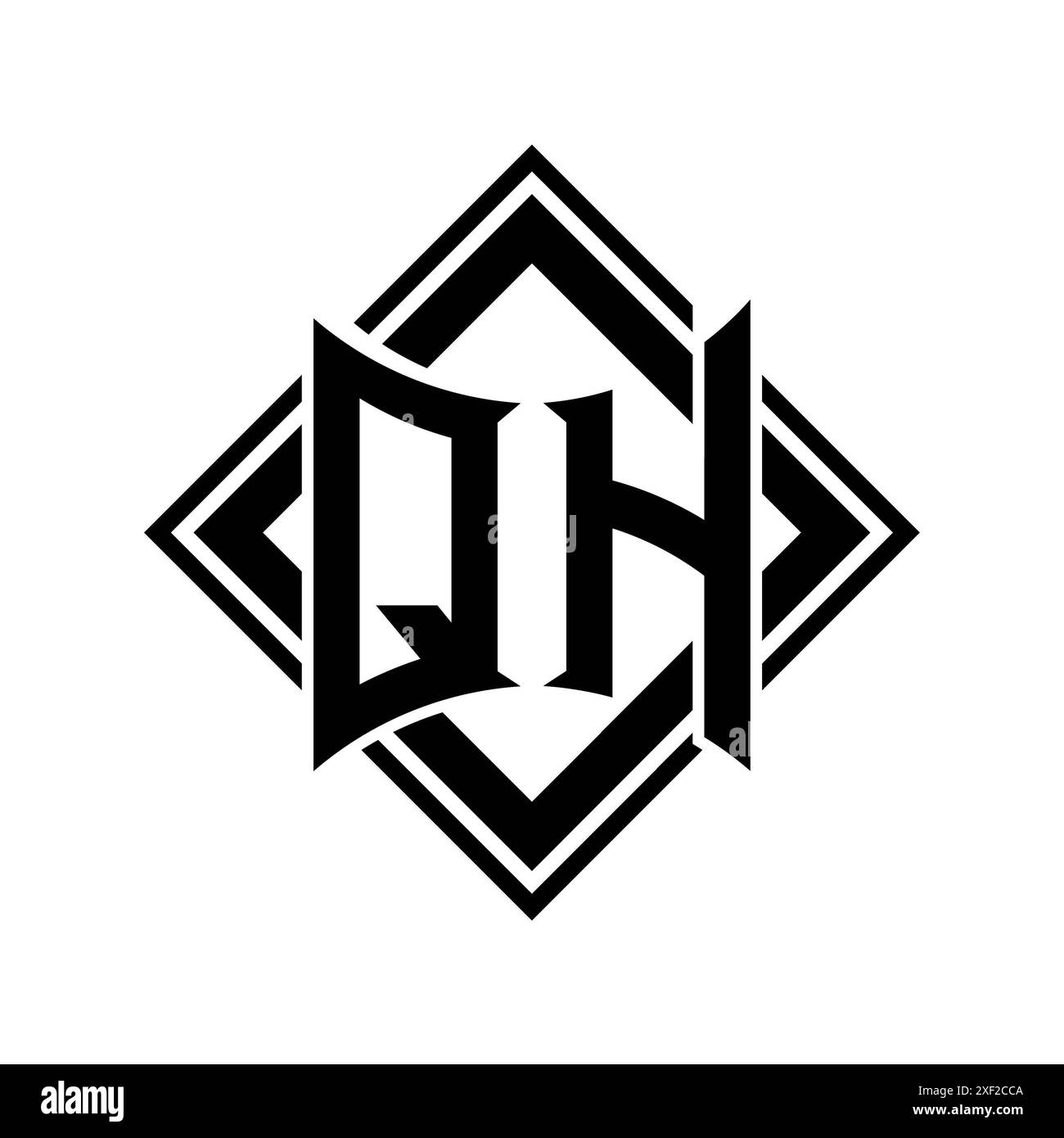 QH Letter logo with abstract shield shape with square black outline on ...