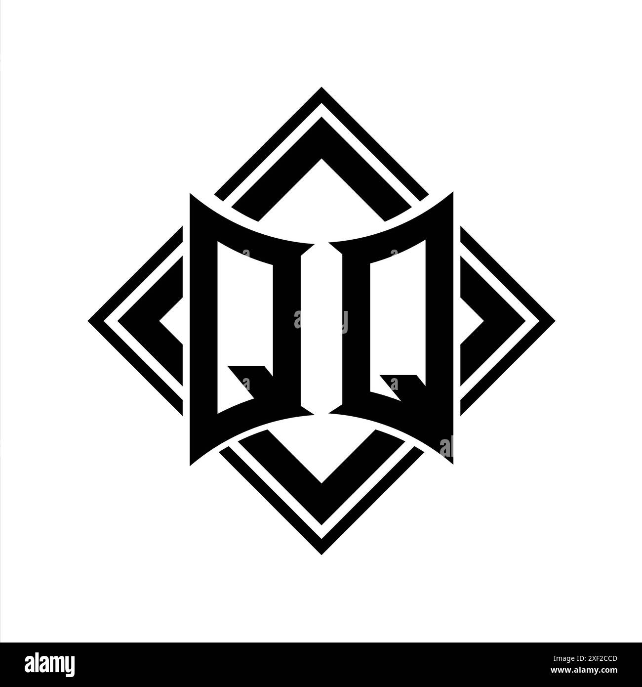 QQ Letter logo with abstract shield shape with square black outline on ...