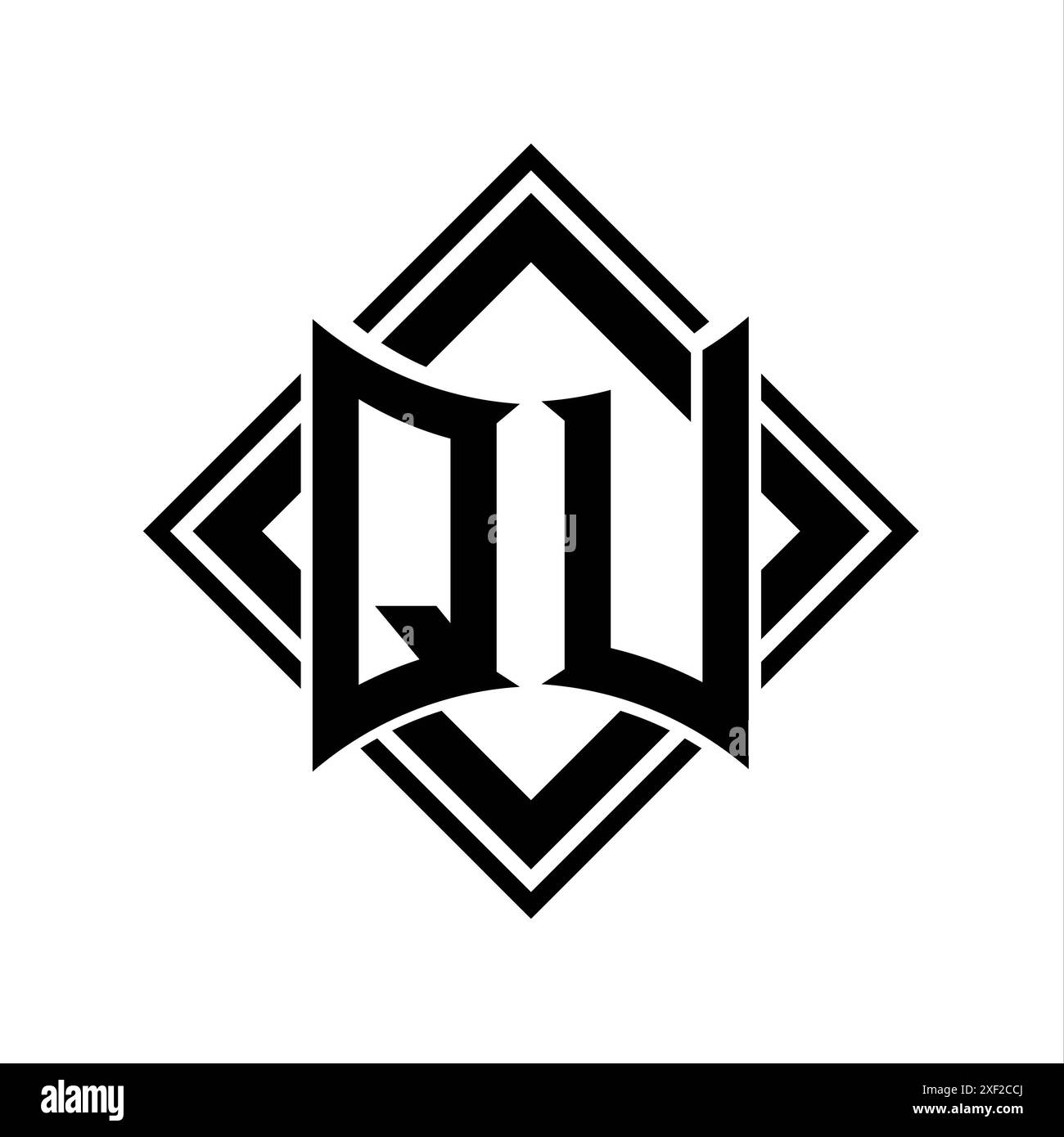 QU Letter logo with abstract shield shape with square black outline on ...