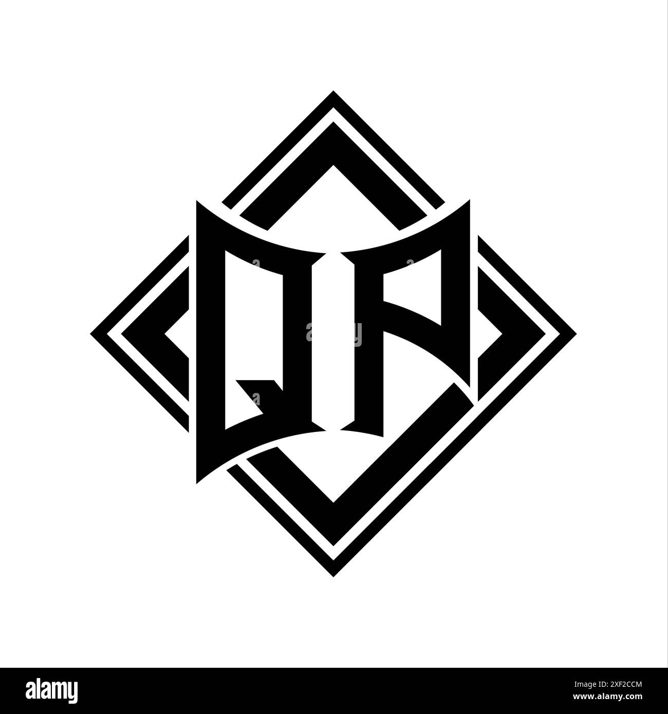 QP Letter logo with abstract shield shape with square black outline on ...