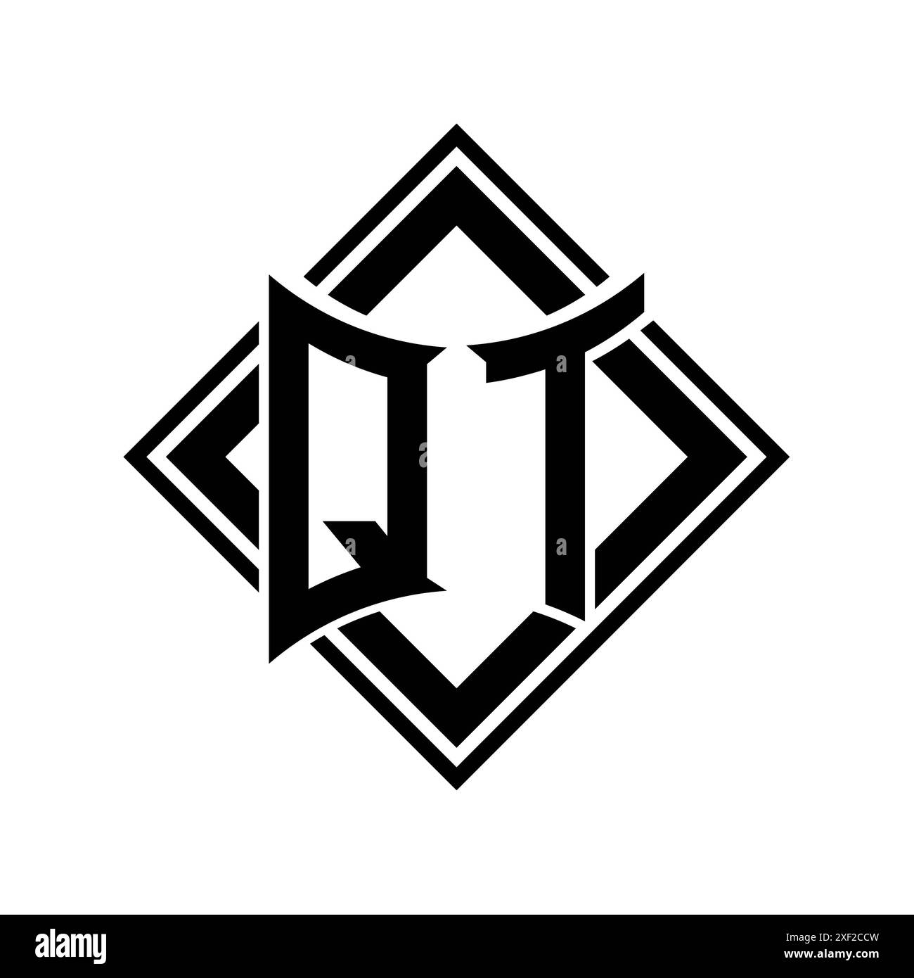 QT Letter logo with abstract shield shape with square black outline on ...