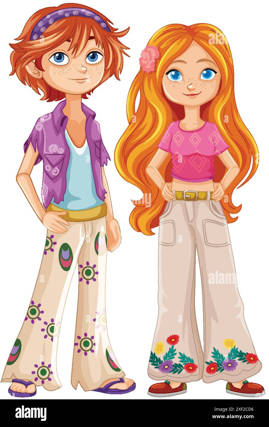 Colorful hippie characters with vibrant clothing Stock Vector Image ...
