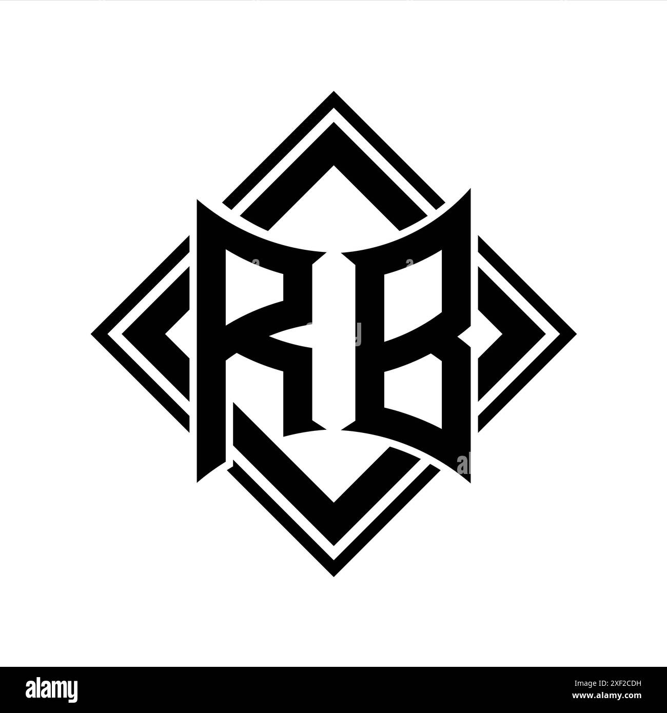 RB Letter logo with abstract shield shape with square black outline on white background template ...