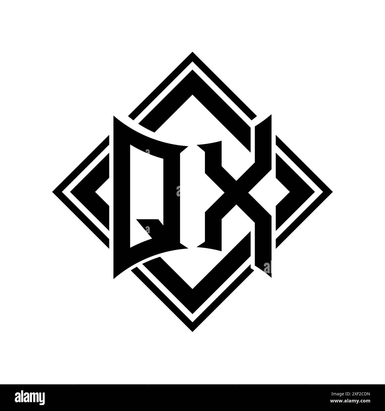 QX Letter logo with abstract shield shape with square black outline on ...