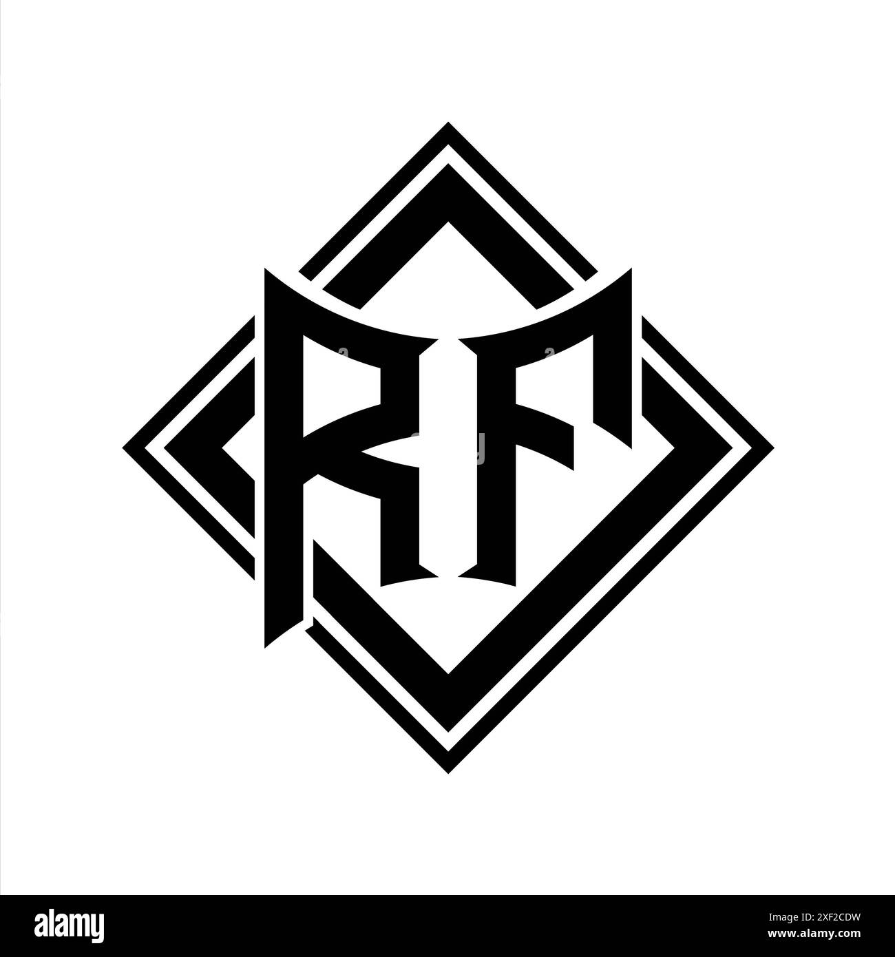 RF Letter logo with abstract shield shape with square black outline on ...