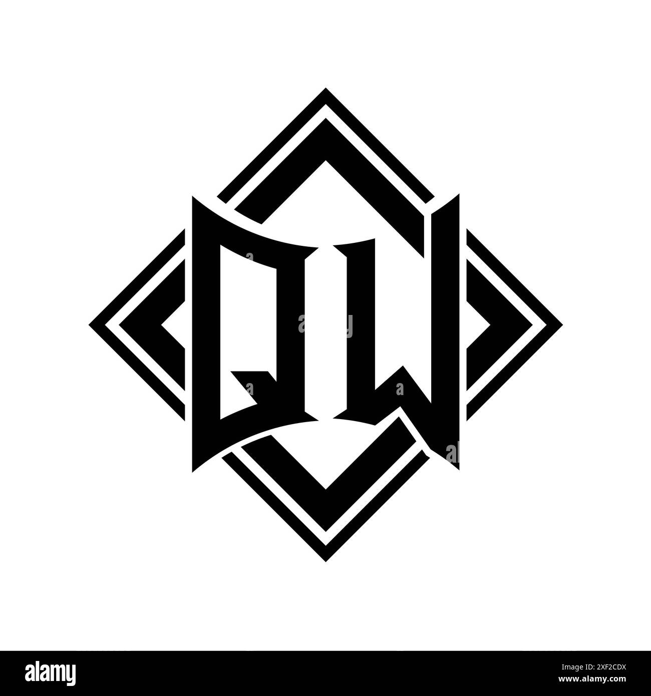 QW Letter logo with abstract shield shape with square black outline on ...