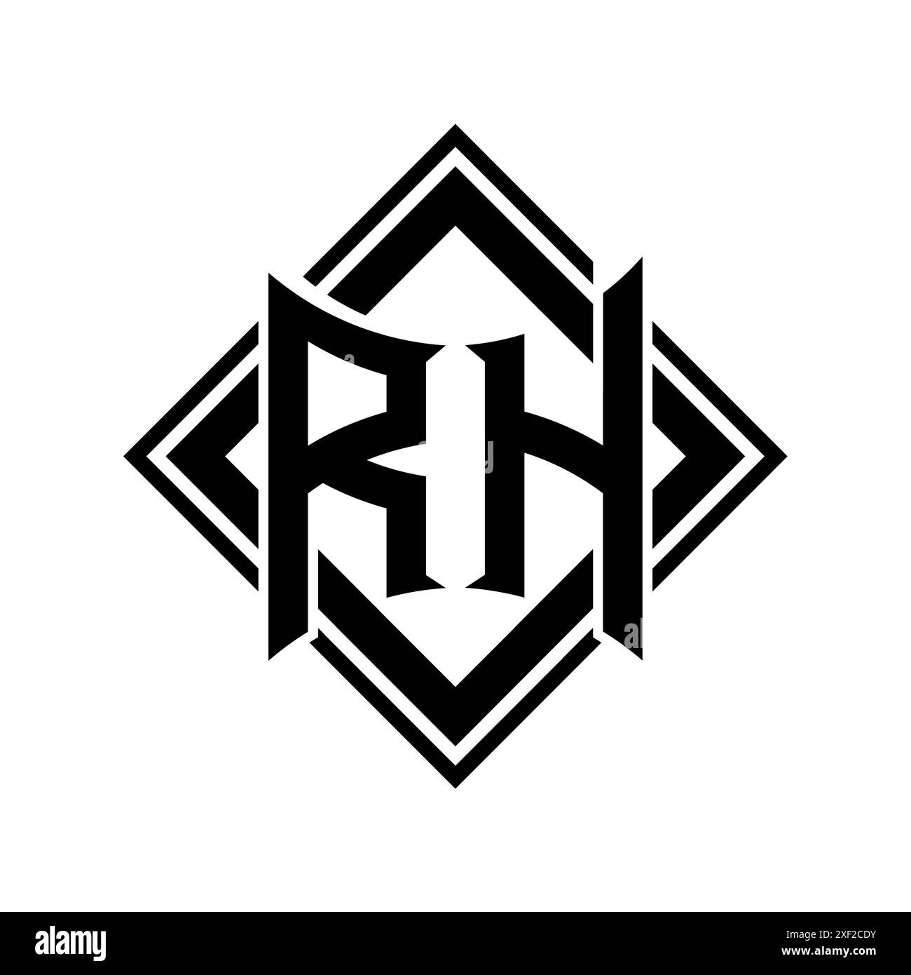 RH Letter logo with abstract shield shape with square black outline on ...