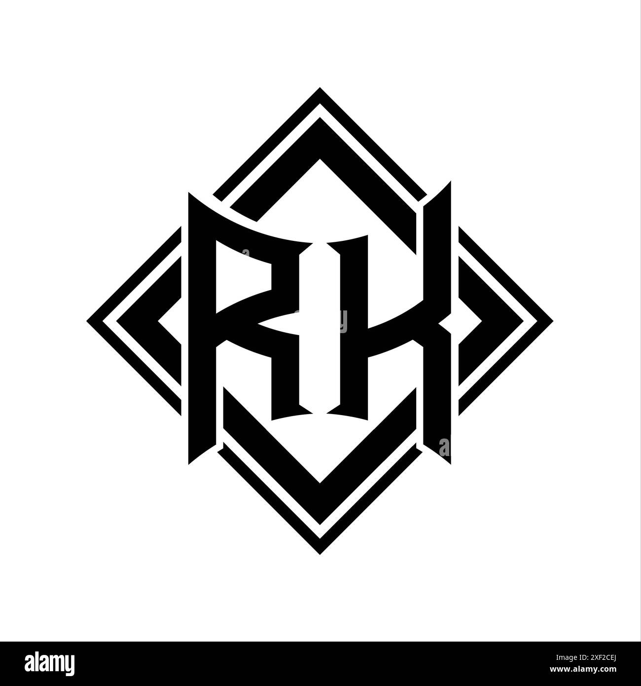 RK Letter logo with abstract shield shape with square black outline on ...