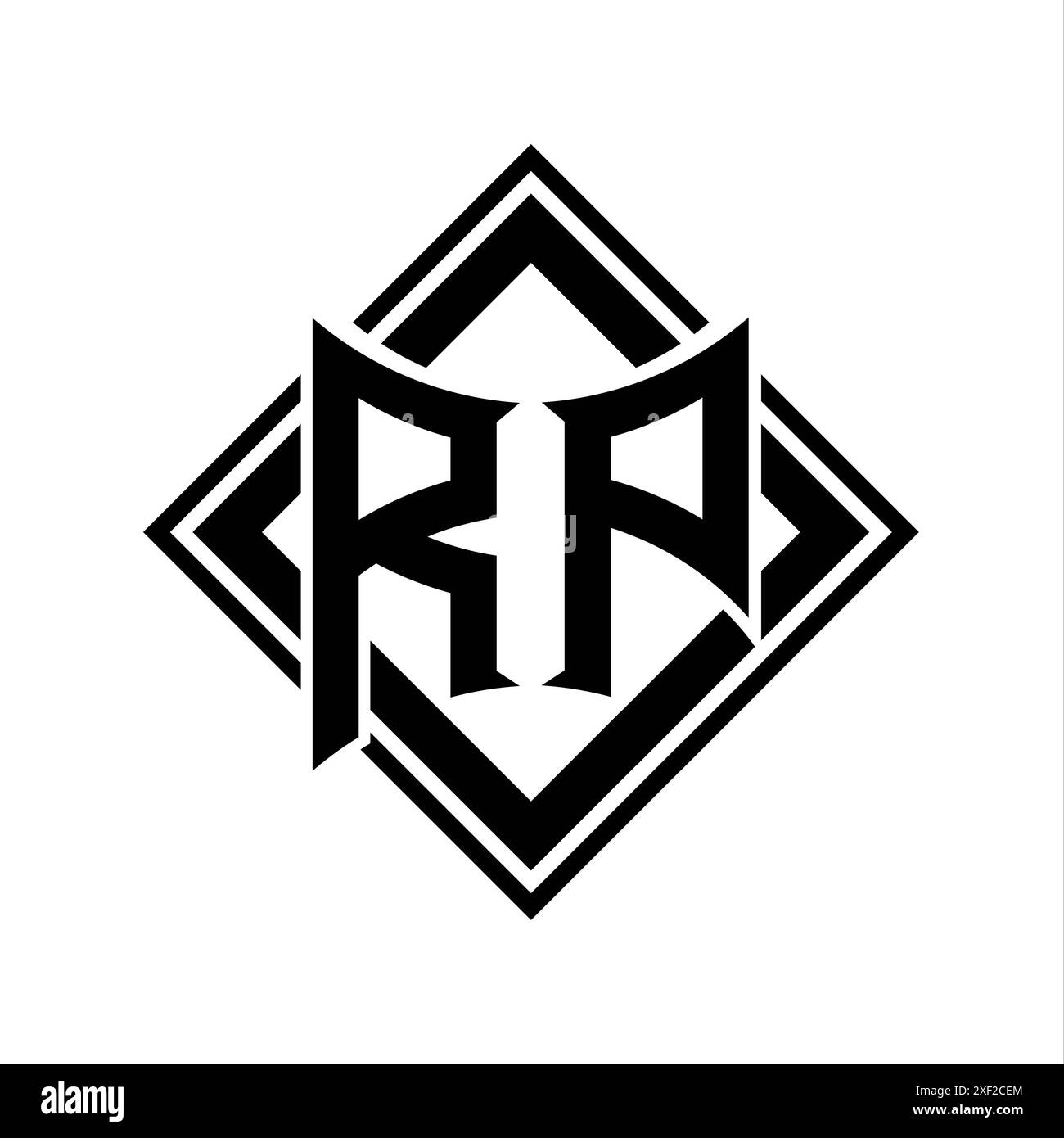 RP Letter logo with abstract shield shape with square black outline on ...