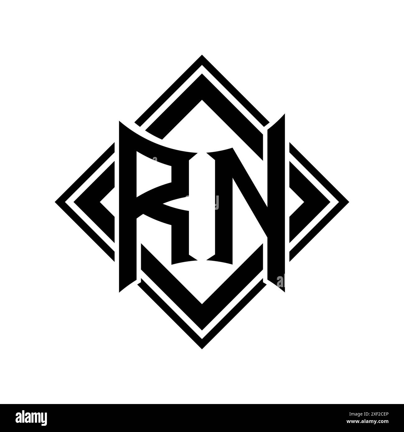 RN Letter logo with abstract shield shape with square black outline on ...