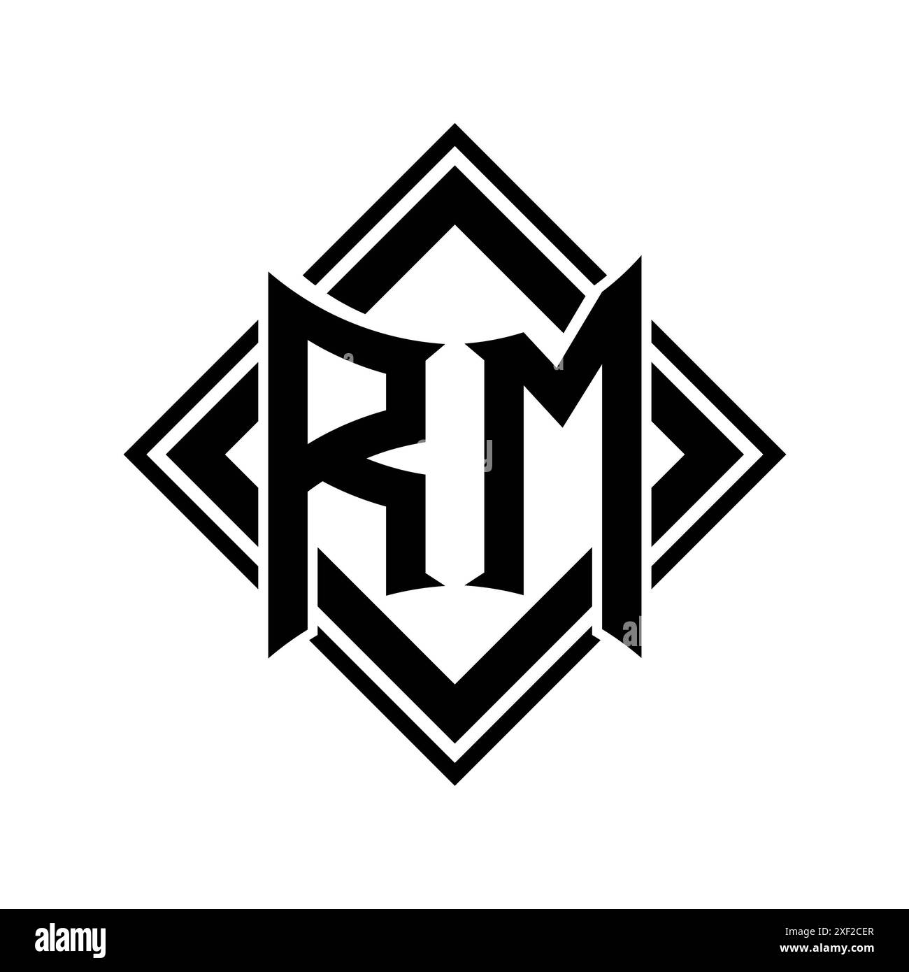 RM Letter logo with abstract shield shape with square black outline on ...