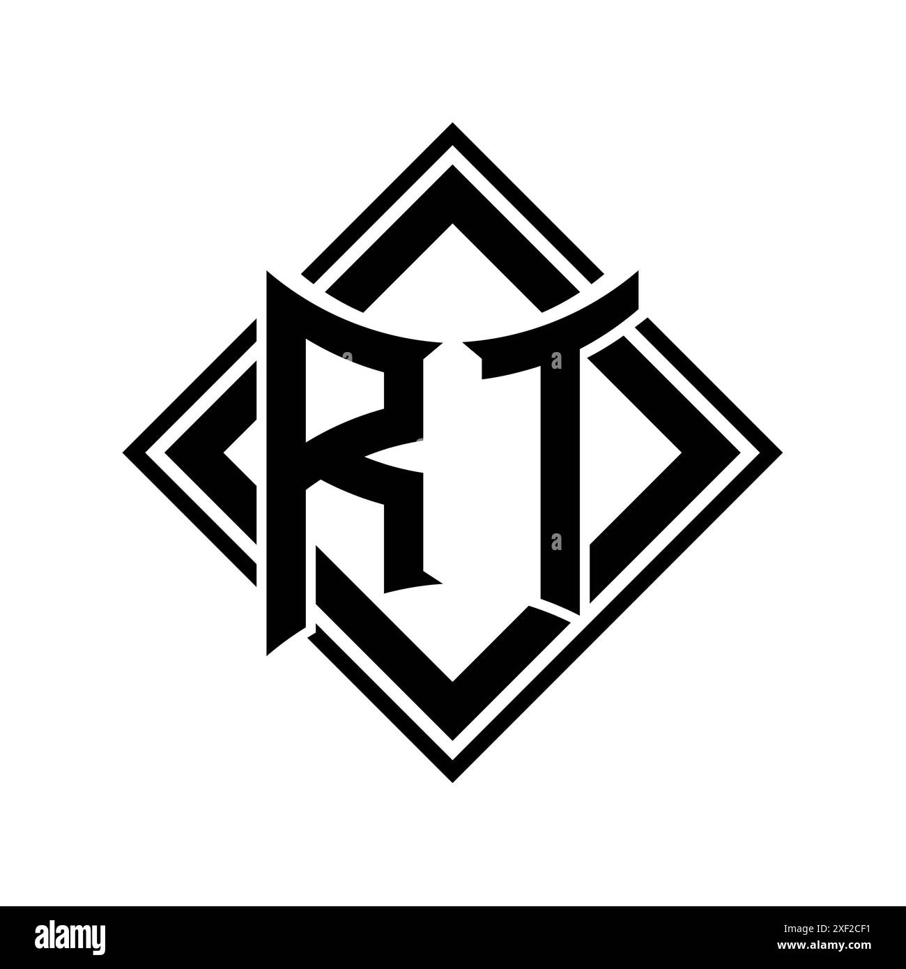RT Letter logo with abstract shield shape with square black outline on ...