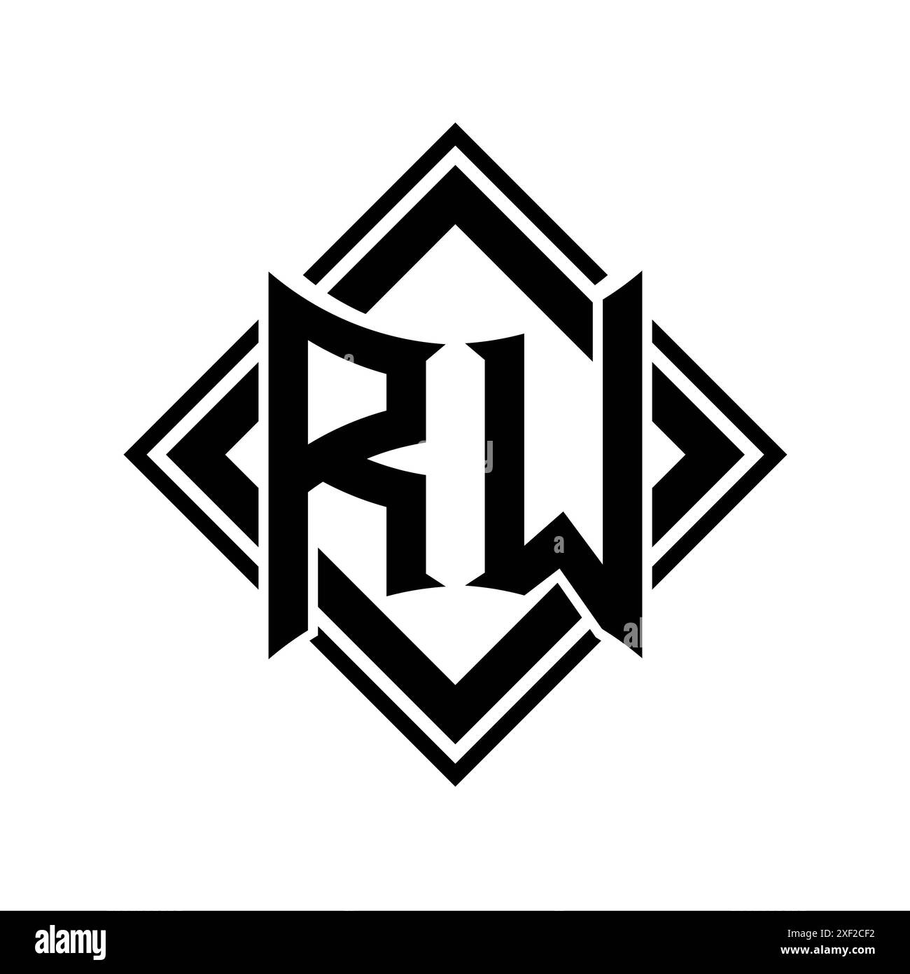 RW Letter logo with abstract shield shape with square black outline on ...