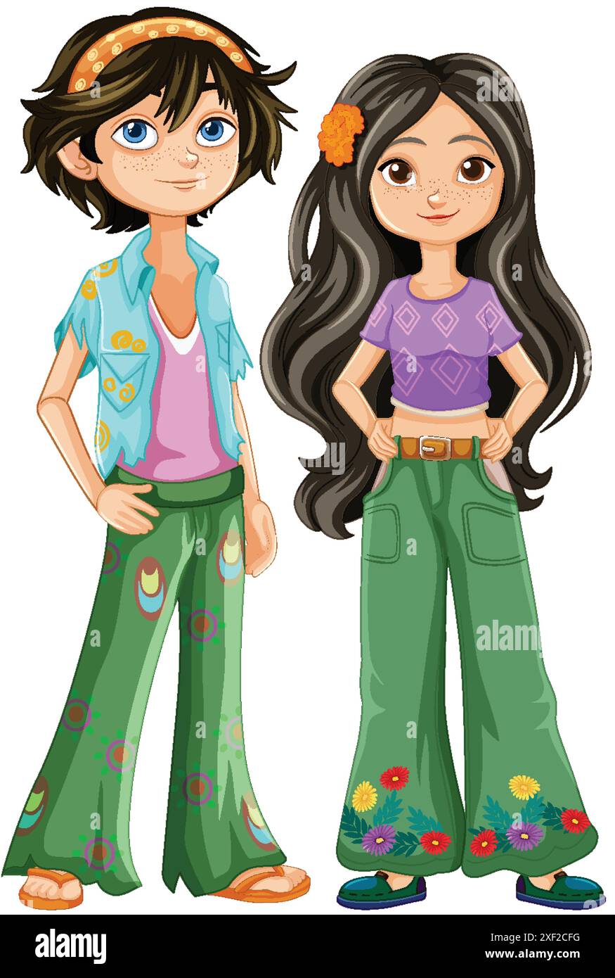 Two hippie characters in colorful outfits Stock Vector Image & Art - Alamy