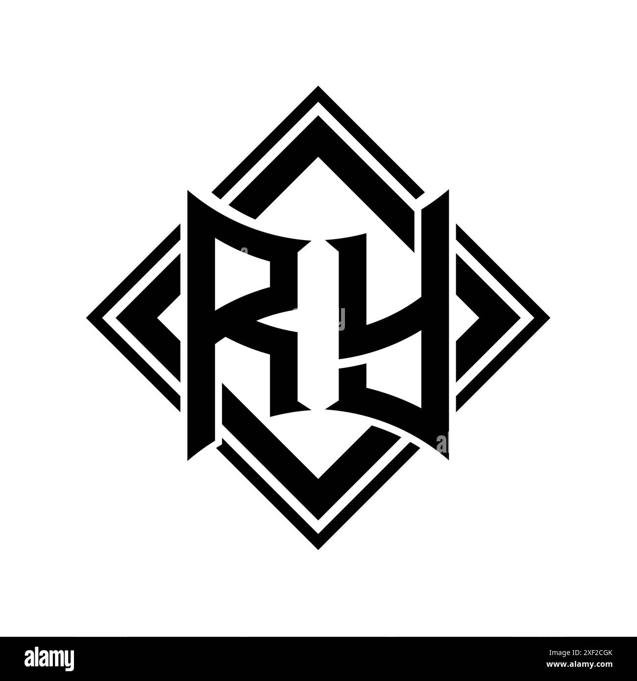 RY Letter logo with abstract shield shape with square black outline on ...