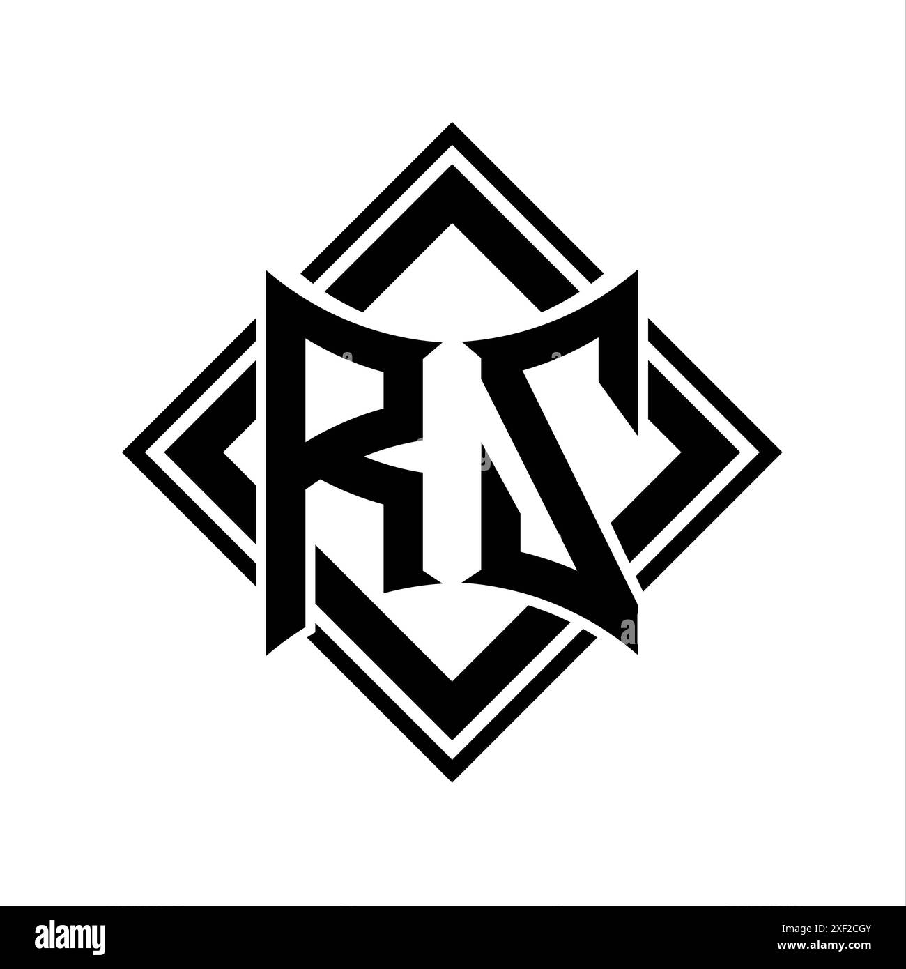 RZ Letter logo with abstract shield shape with square black outline on ...