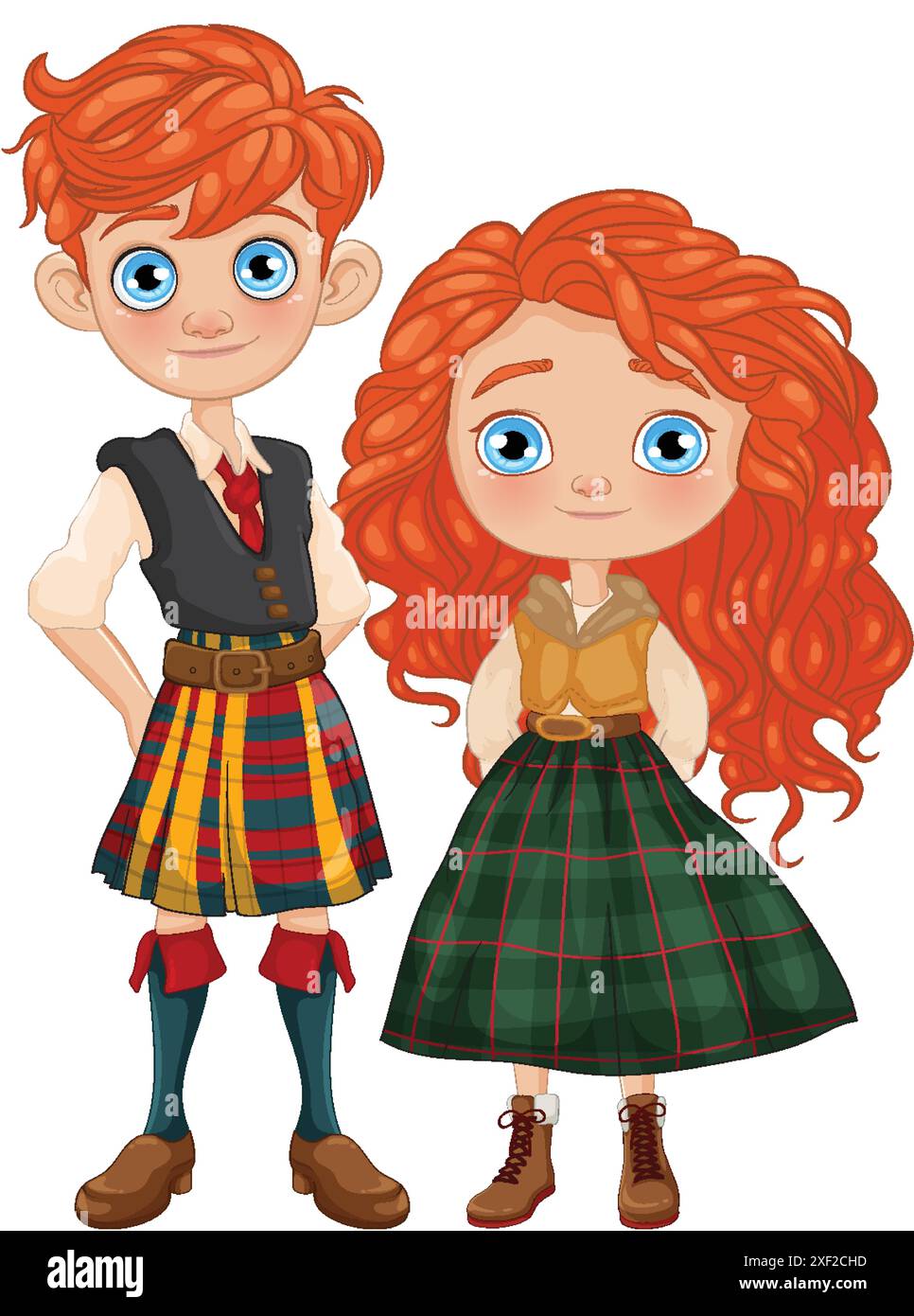 Two kids in colorful Scottish kilts Stock Vector Image & Art - Alamy