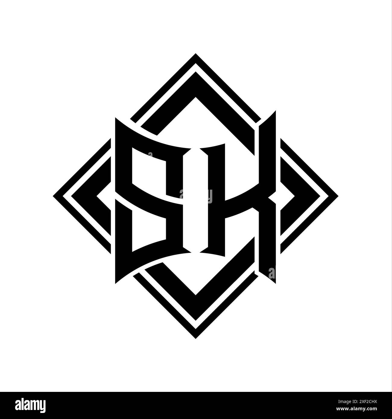 SK Letter logo with abstract shield shape with square black outline on ...