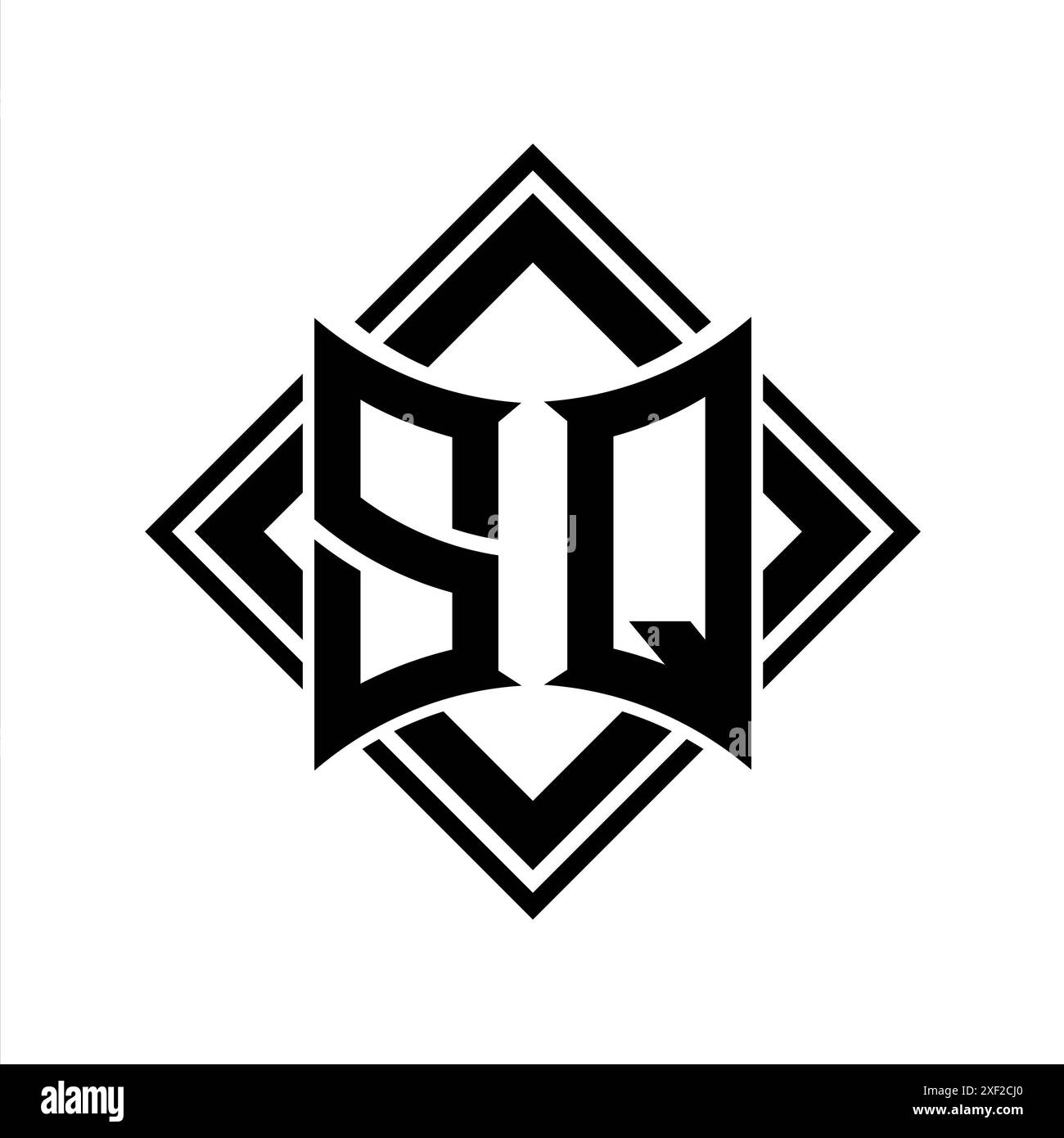 SQ Letter logo with abstract shield shape with square black outline on ...