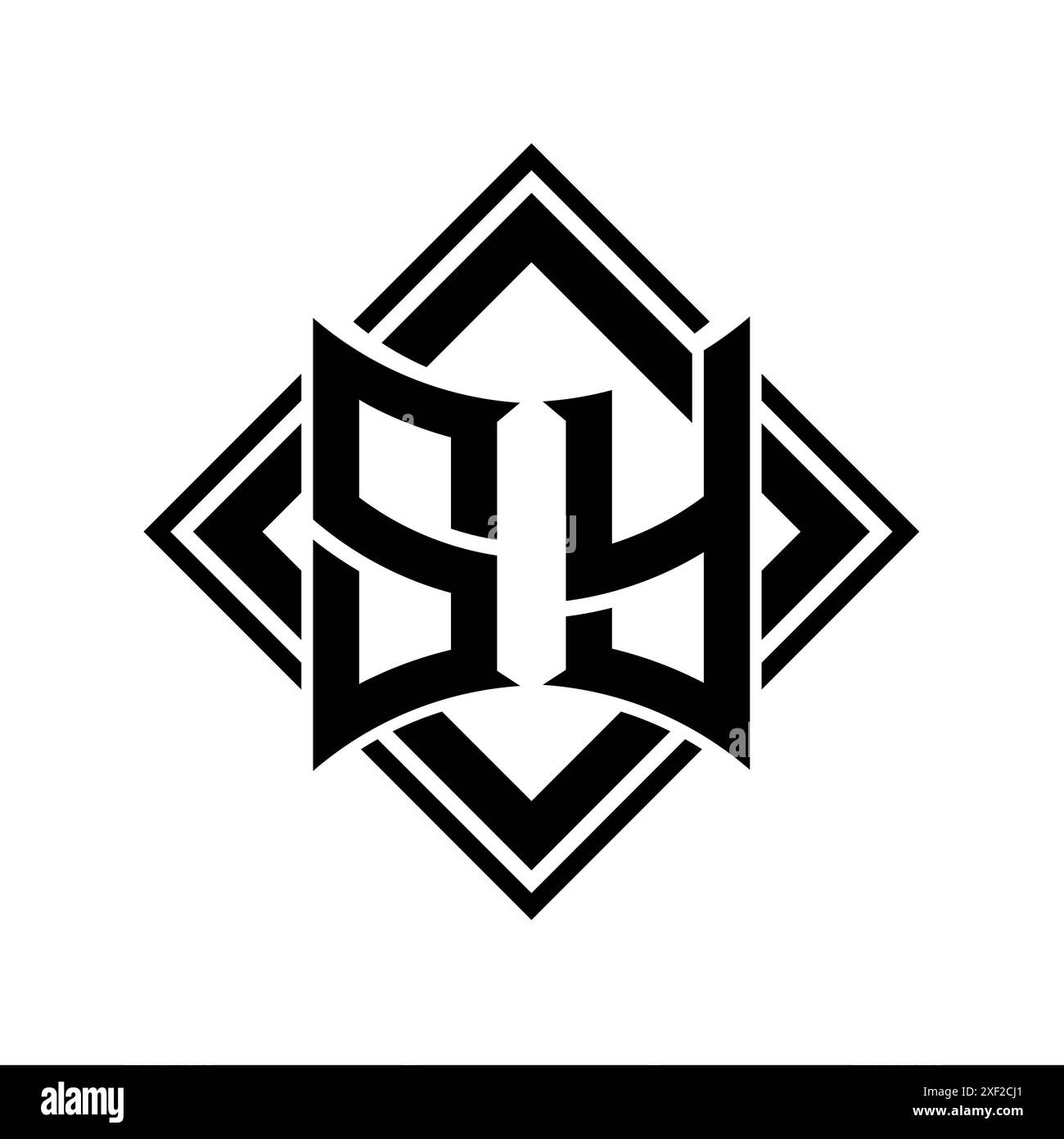 SY Letter logo with abstract shield shape with square black outline on ...