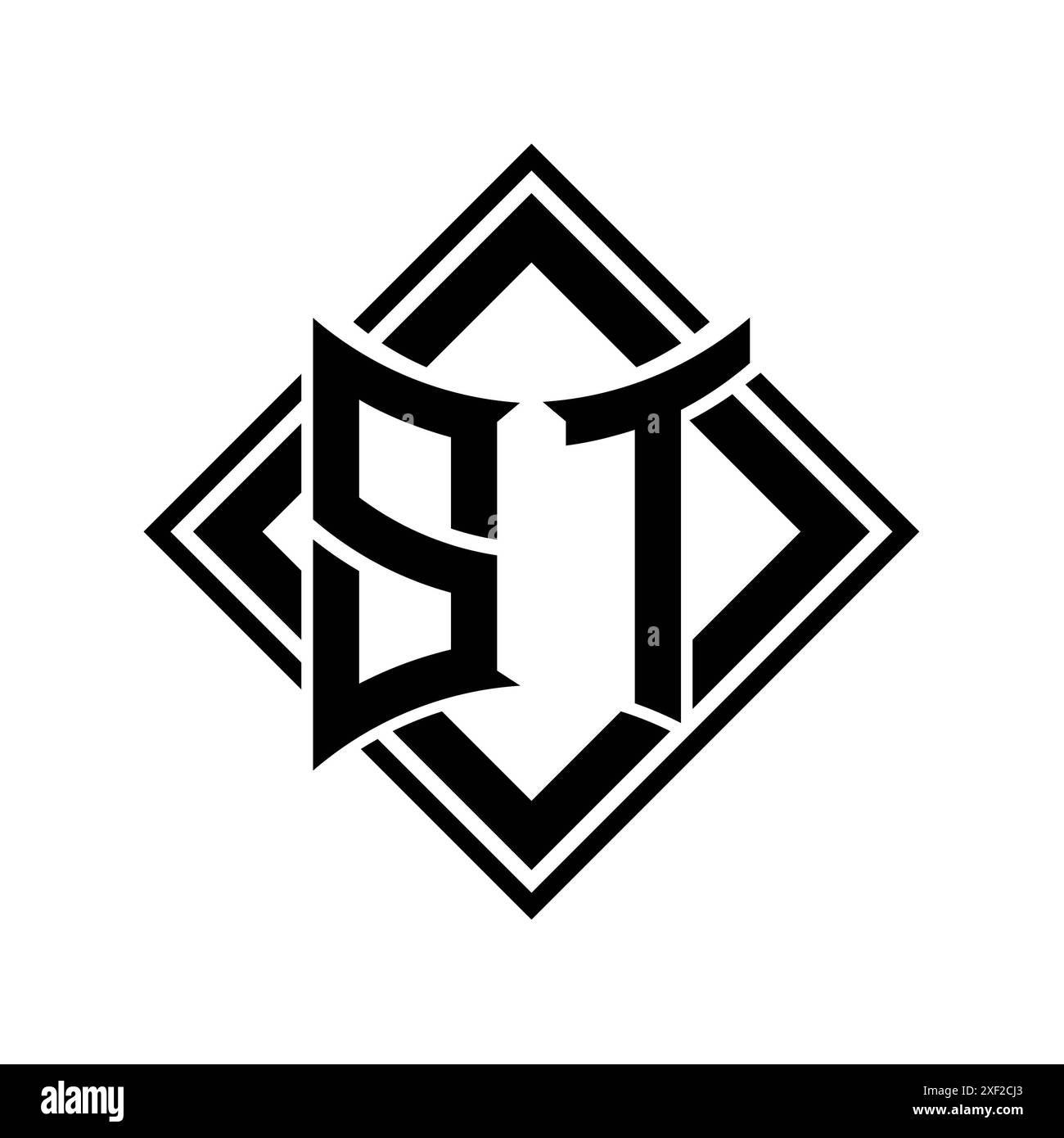 ST Letter logo with abstract shield shape with square black outline on ...