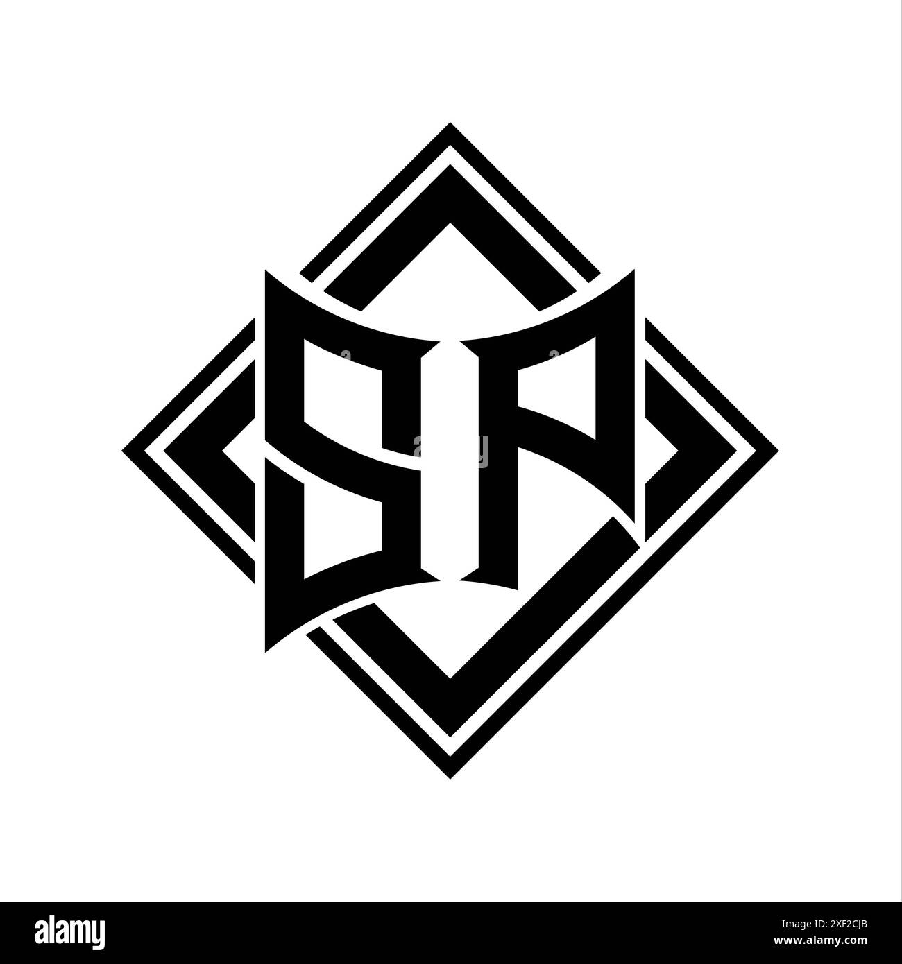 SP Letter logo with abstract shield shape with square black outline on ...