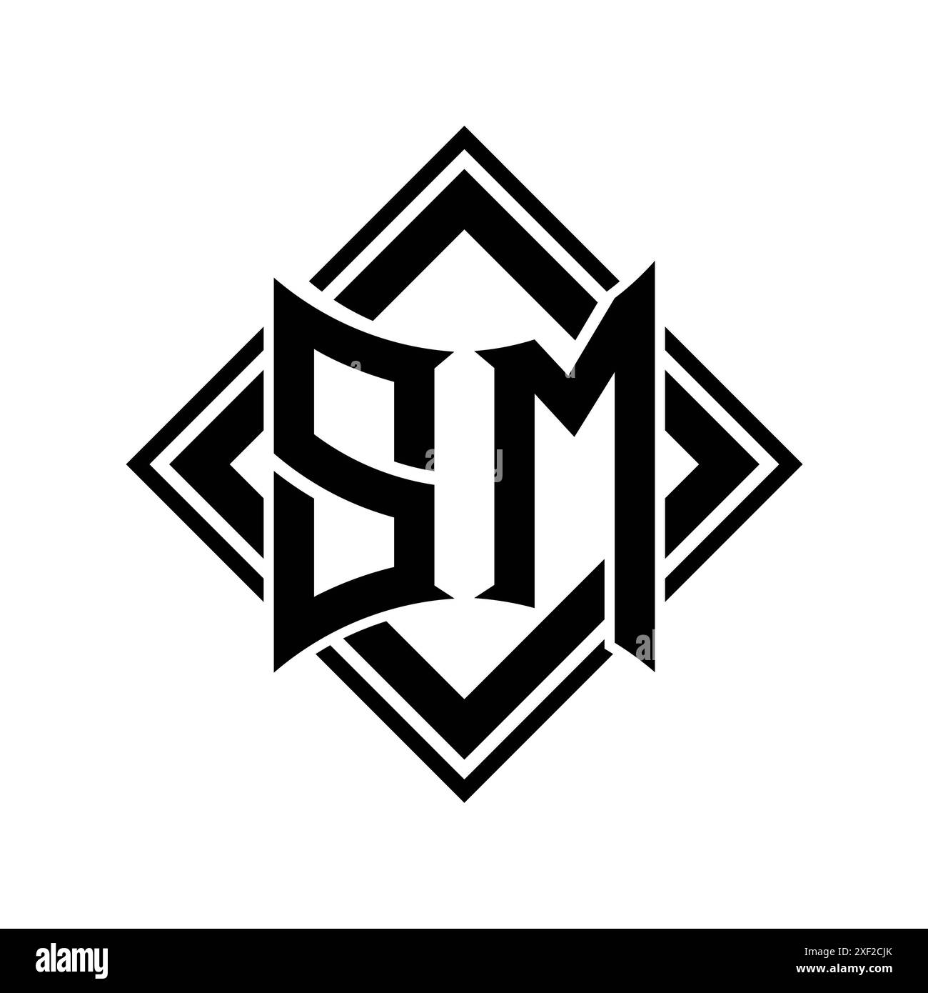 SM Letter logo with abstract shield shape with square black outline on ...