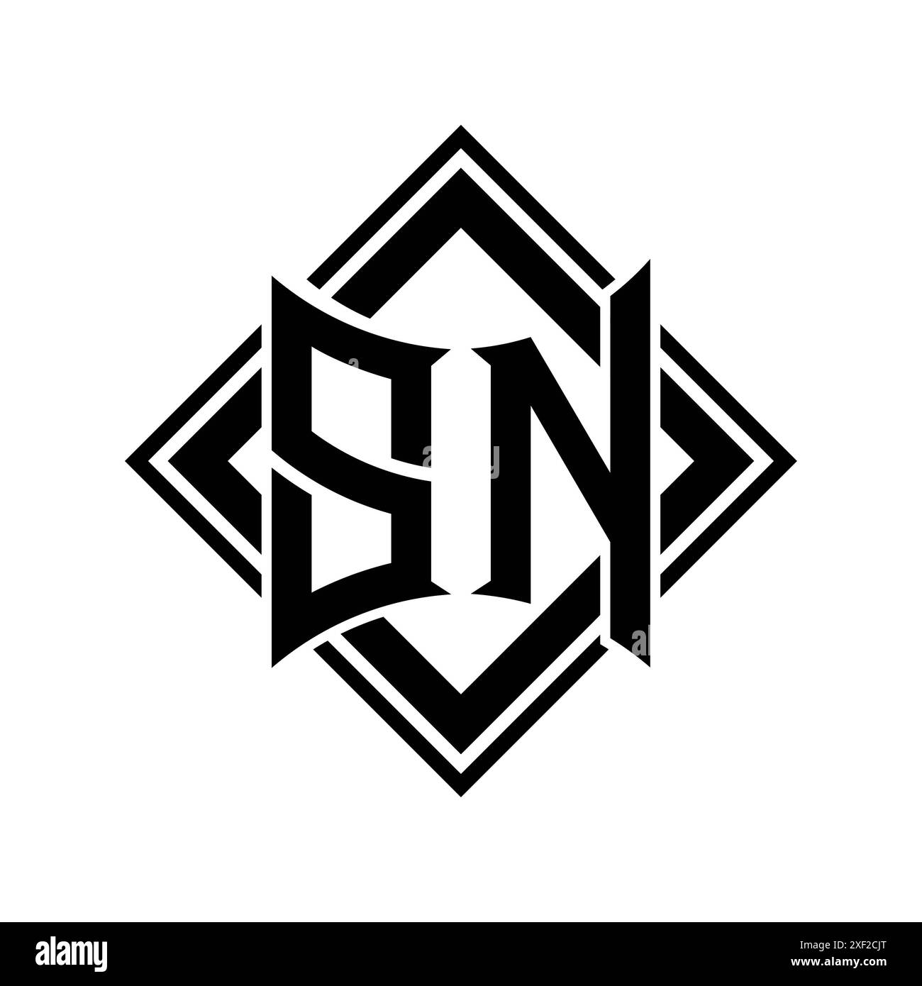 SN Letter logo with abstract shield shape with square black outline on ...