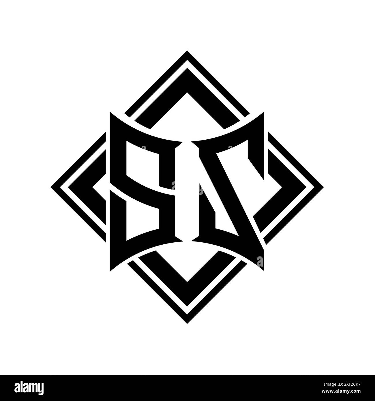 SZ Letter logo with abstract shield shape with square black outline on ...