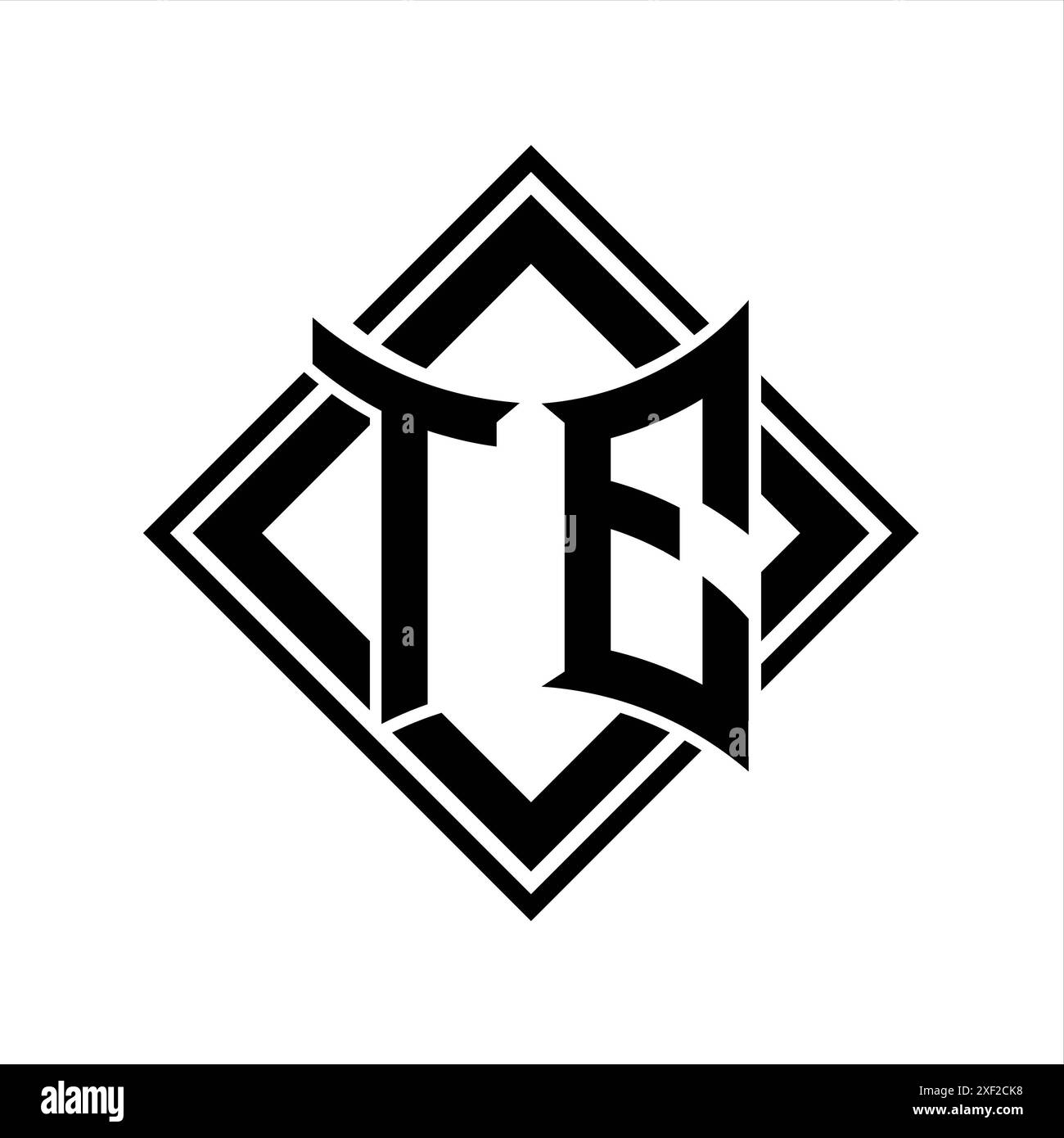 TE Letter logo with abstract shield shape with square black outline on ...