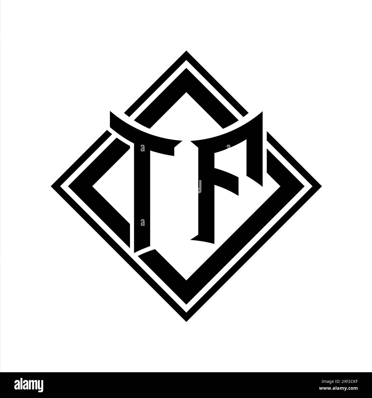 TF Letter logo with abstract shield shape with square black outline on ...