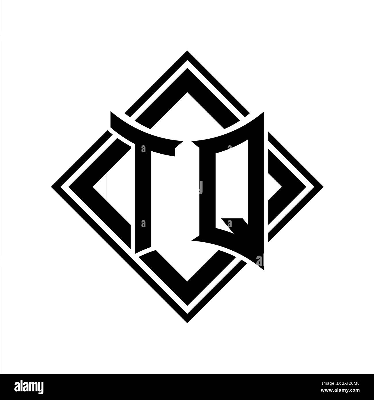 TQ Letter logo with abstract shield shape with square black outline on ...