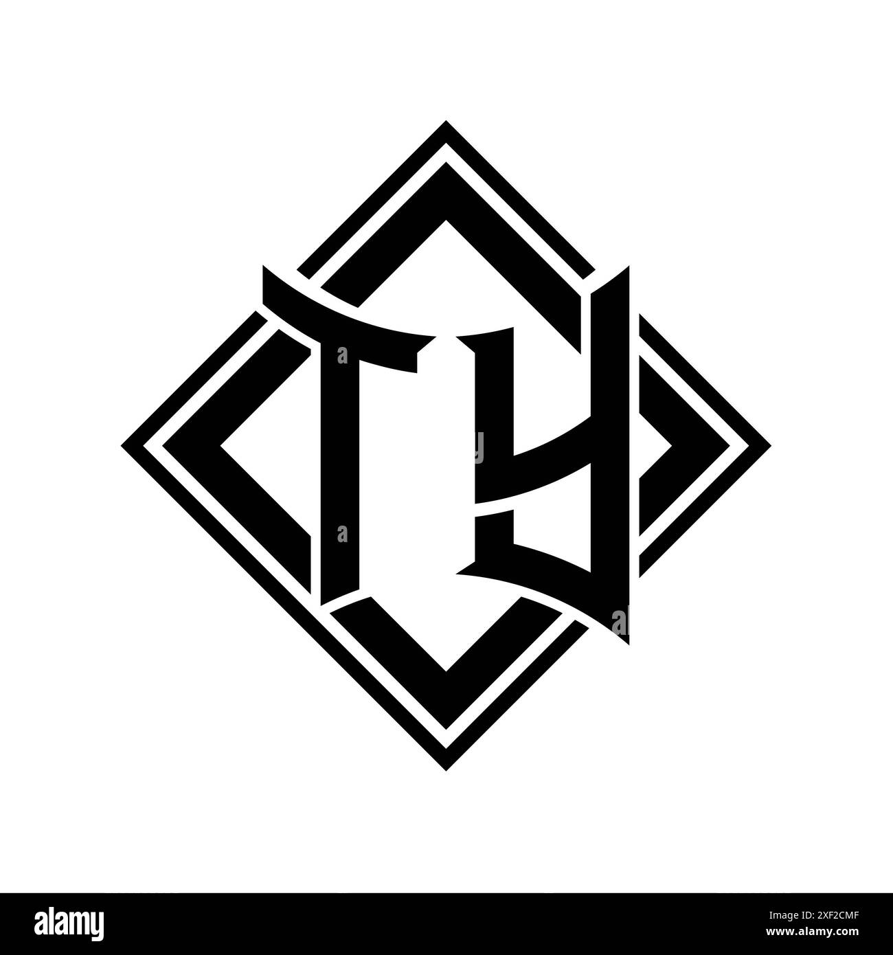 TY Letter logo with abstract shield shape with square black outline on ...