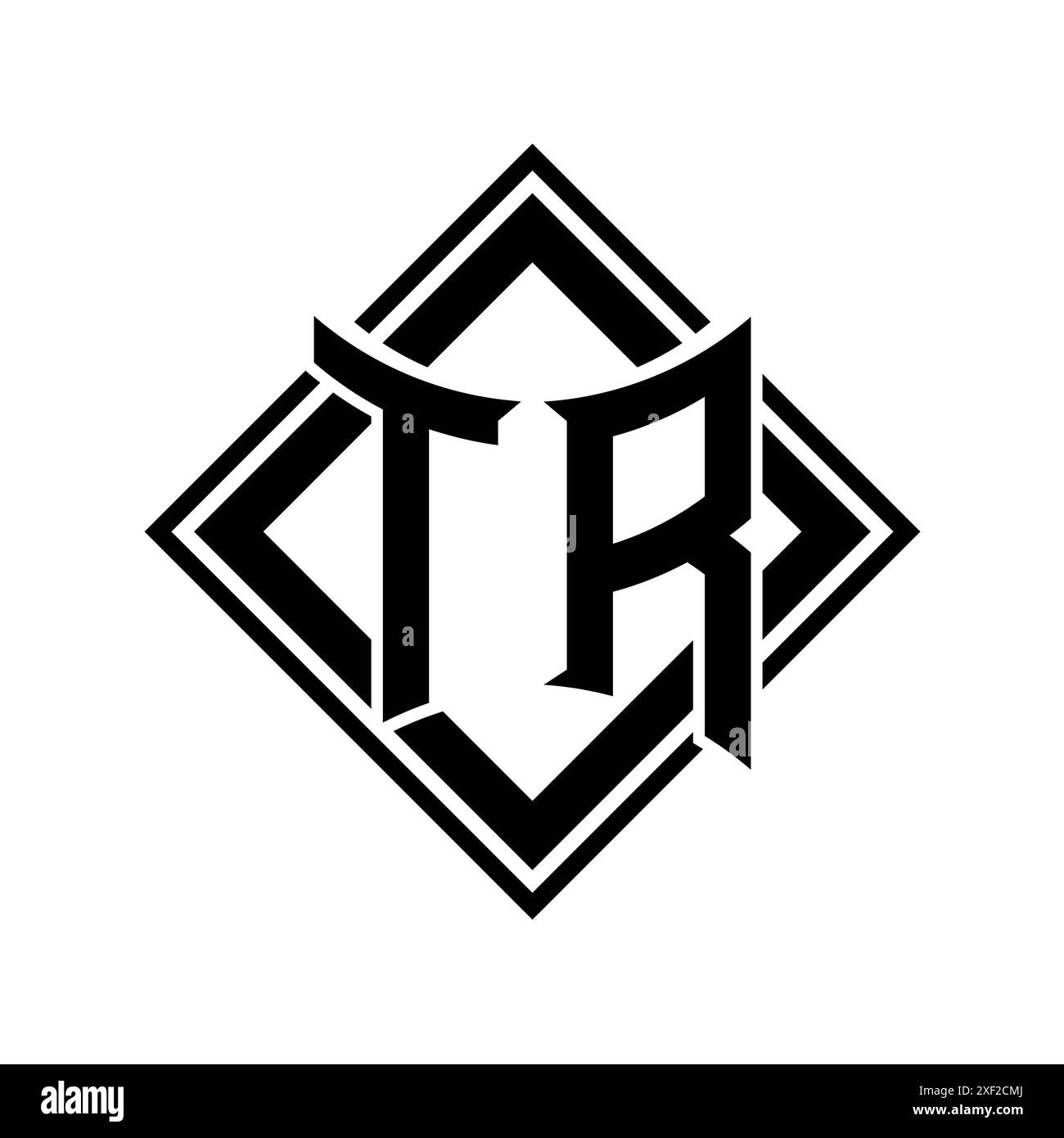 TR Letter logo with abstract shield shape with square black outline on ...