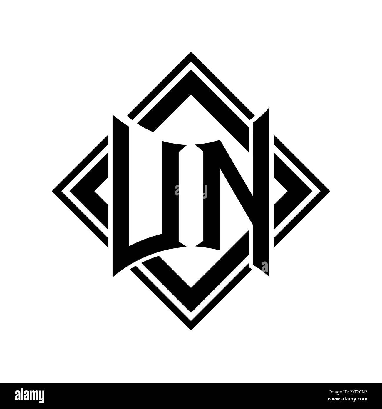 UN Letter logo with abstract shield shape with square black outline on ...