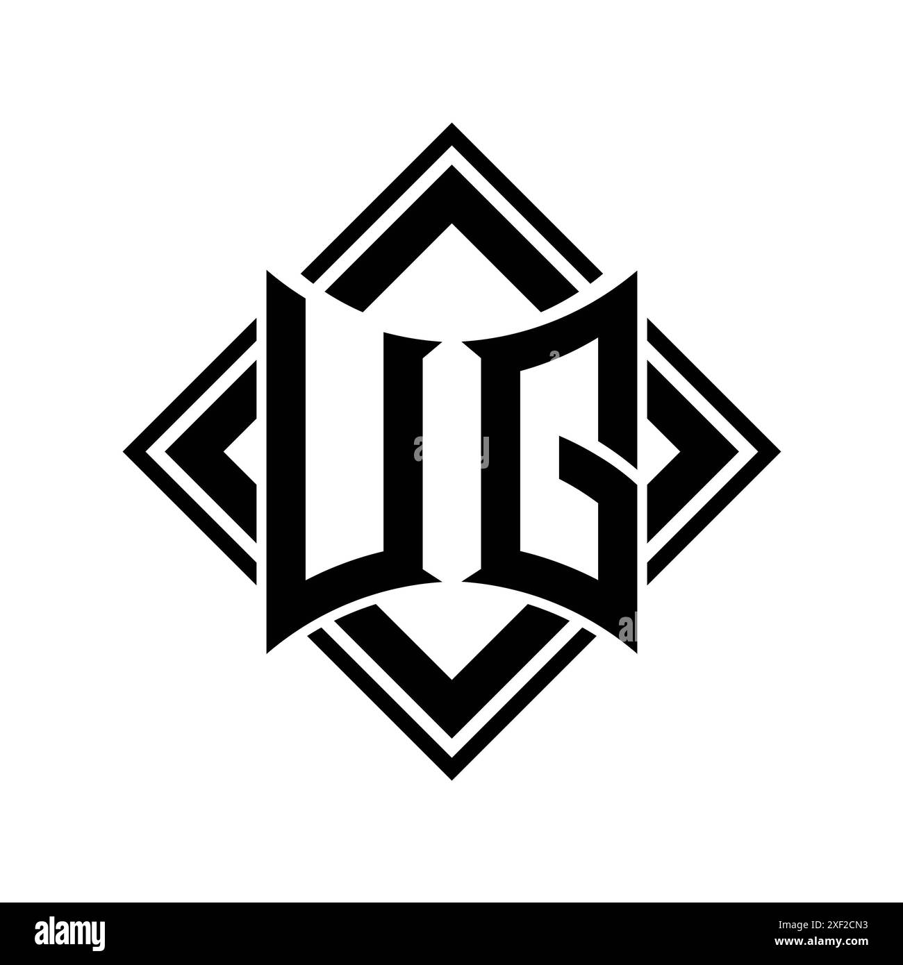 UG Letter logo with abstract shield shape with square black outline on ...