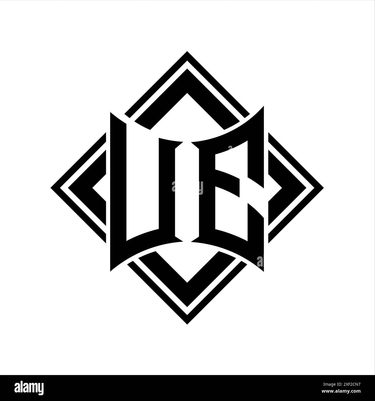 UE Letter logo with abstract shield shape with square black outline on ...