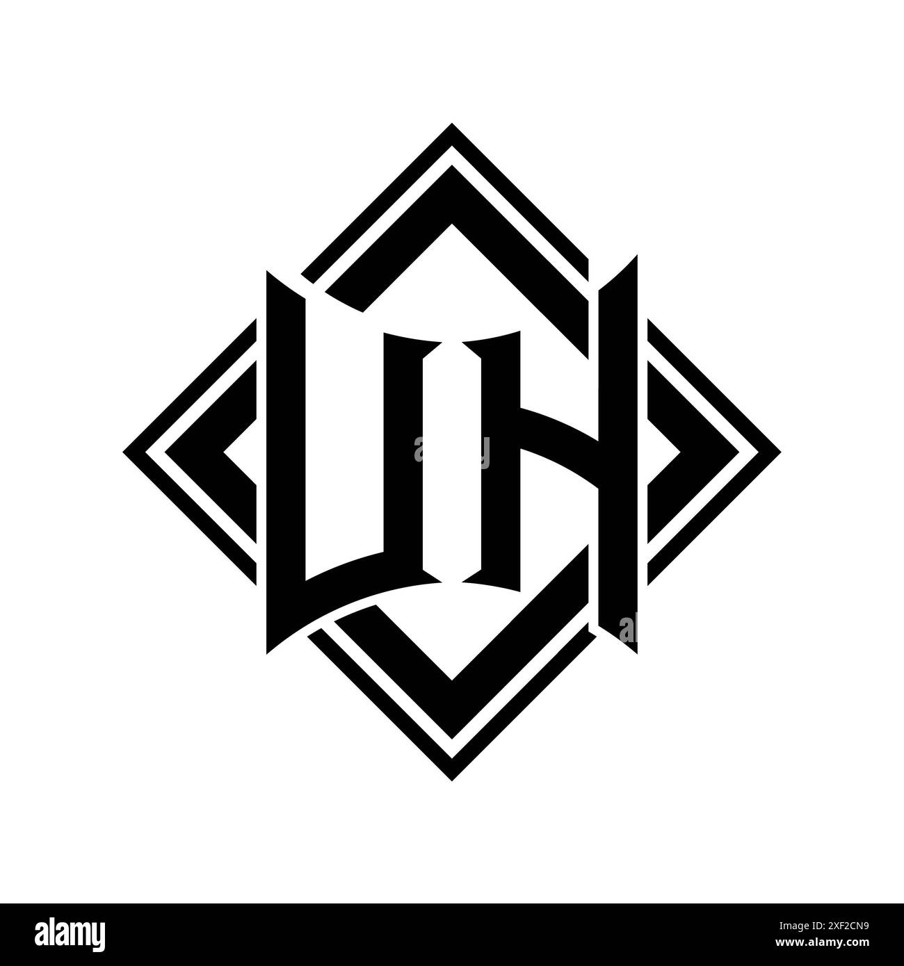 UH Letter logo with abstract shield shape with square black outline on ...